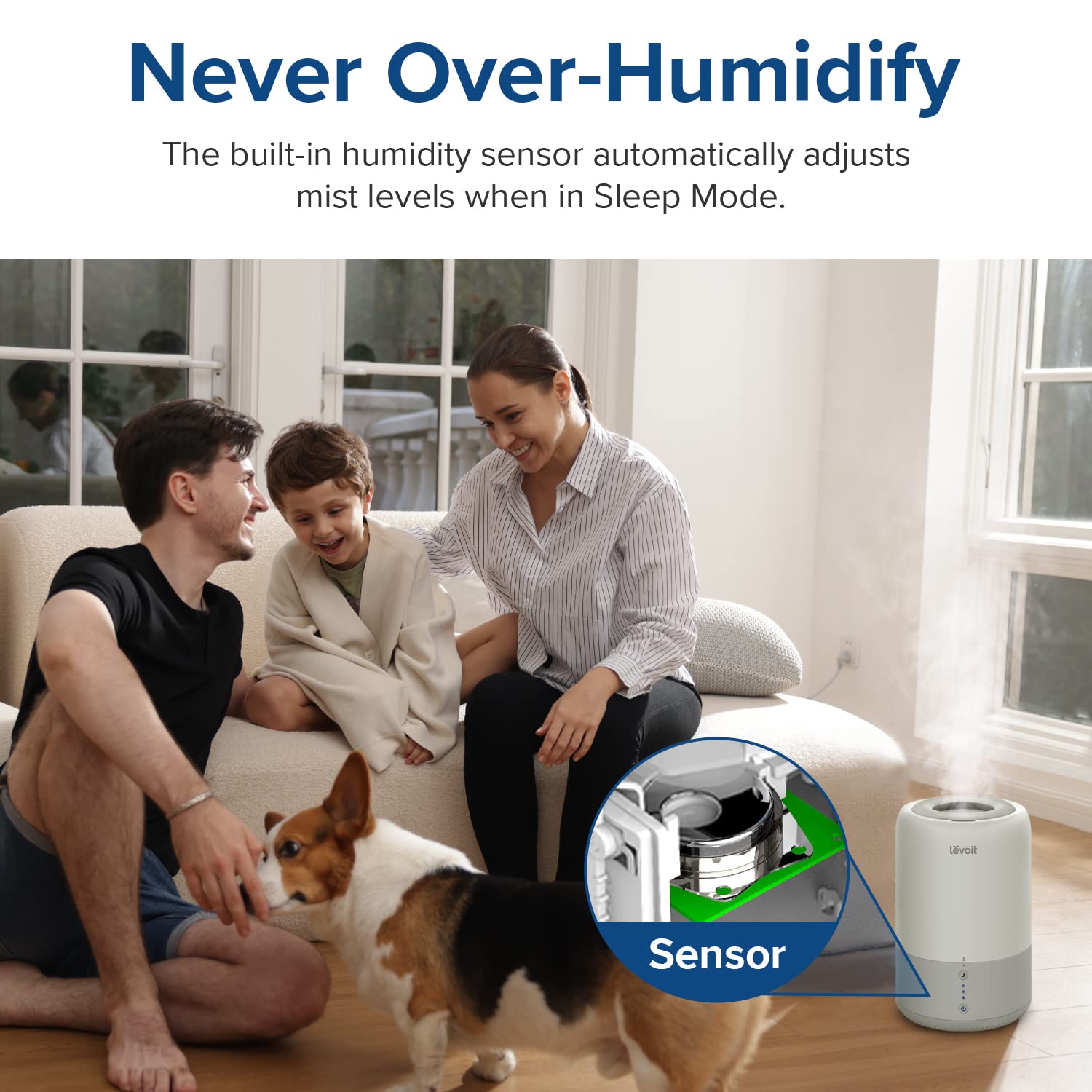 LEVOIT Humidifiers for Bedroom, Cool Mist Air Vaporizer for Babies, Ultrasonic Top Fill Essential Oil Diffuser, Smart Sleep Mode, Auto Shut Off, Quiet, 1.8L, Gray