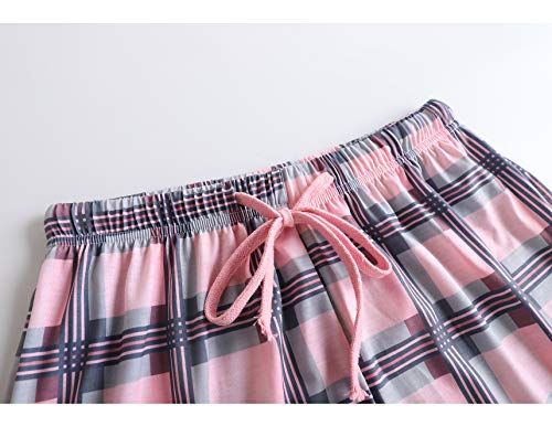 VENTELAN Women Pajamas Cute Heart Tank Top Plaid Shorts Set Summer PJS M