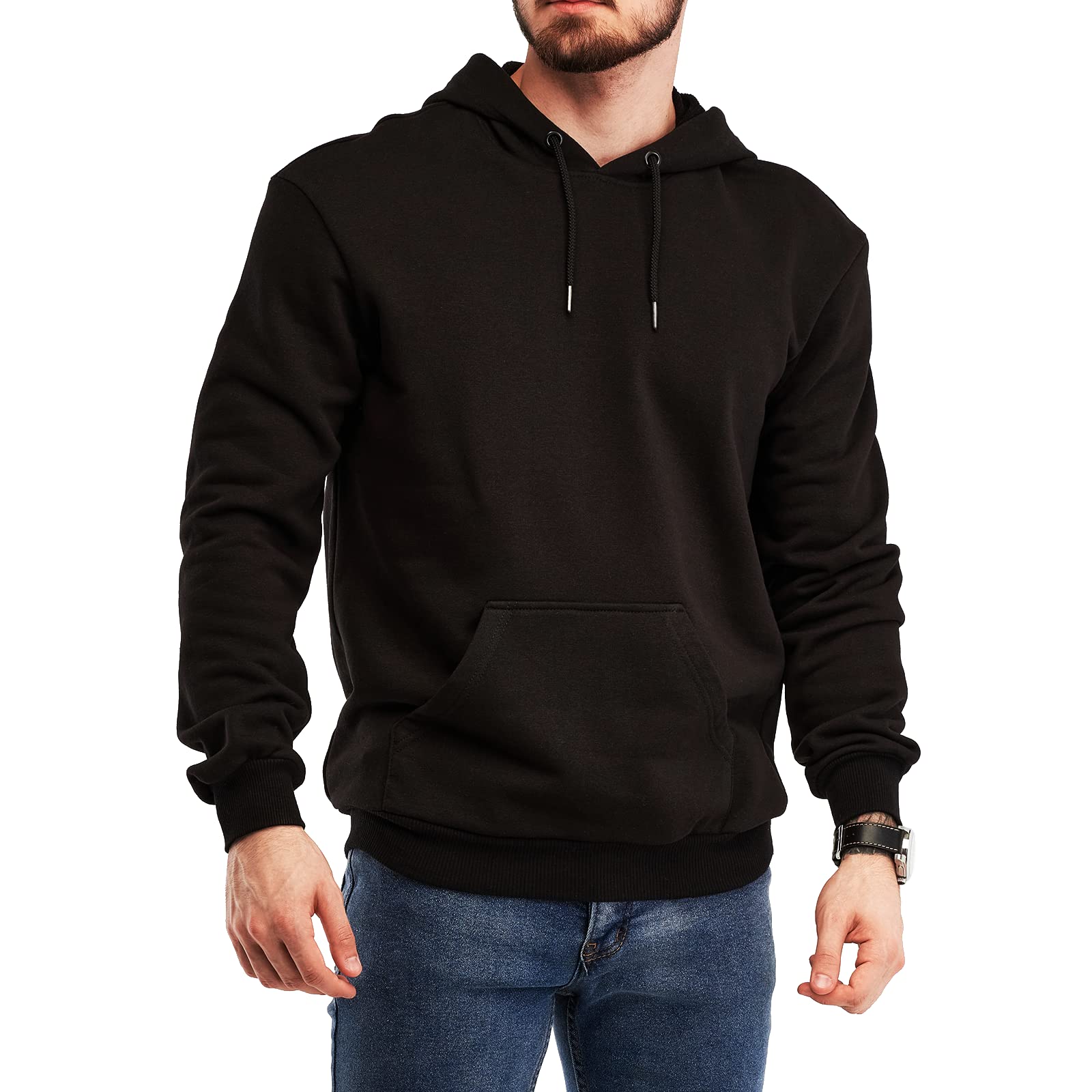 IJARL Men's Fleece Pullover Hoodie, Heavyweight Hoodie Winter Casual Hooded Sweatshirt Long Sleeve Drawstring with Pockets Black Large