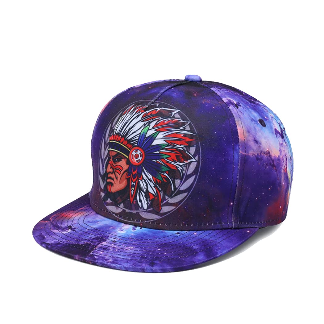 Quanhaigou Purple Galaxy Snapback Hat Unisex Adjustable Hat 3D Indian Printed Hip Hop Flat Bill Brim Baseball Cap
