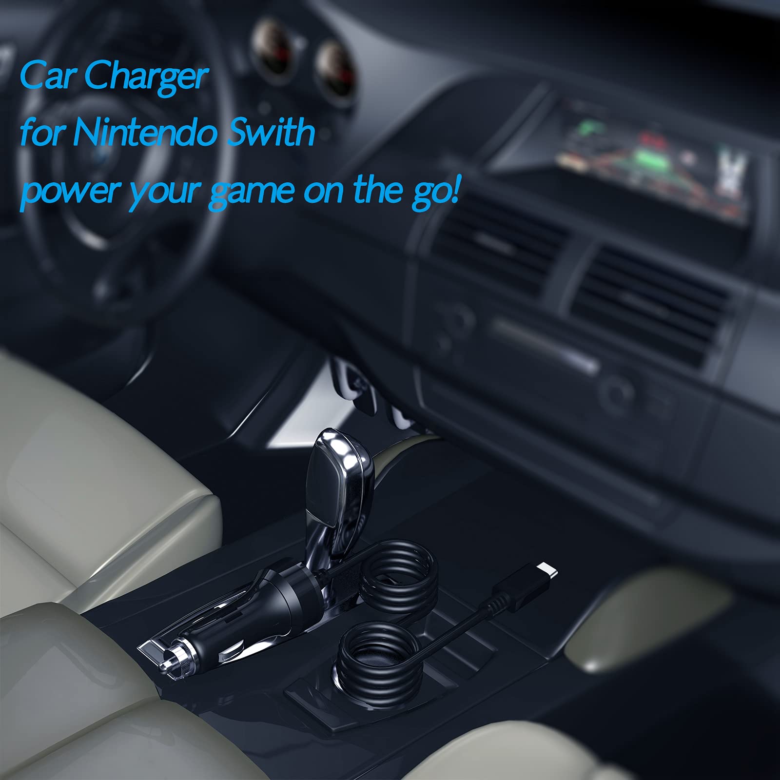 MIUOLV Car Charger Compatible with Nintendo Switch and Switch Lite, High Speed Car Charger Compatible with Nintendo Switch & Switch Lite Car Charger with 6 FT USB Type-C Cable