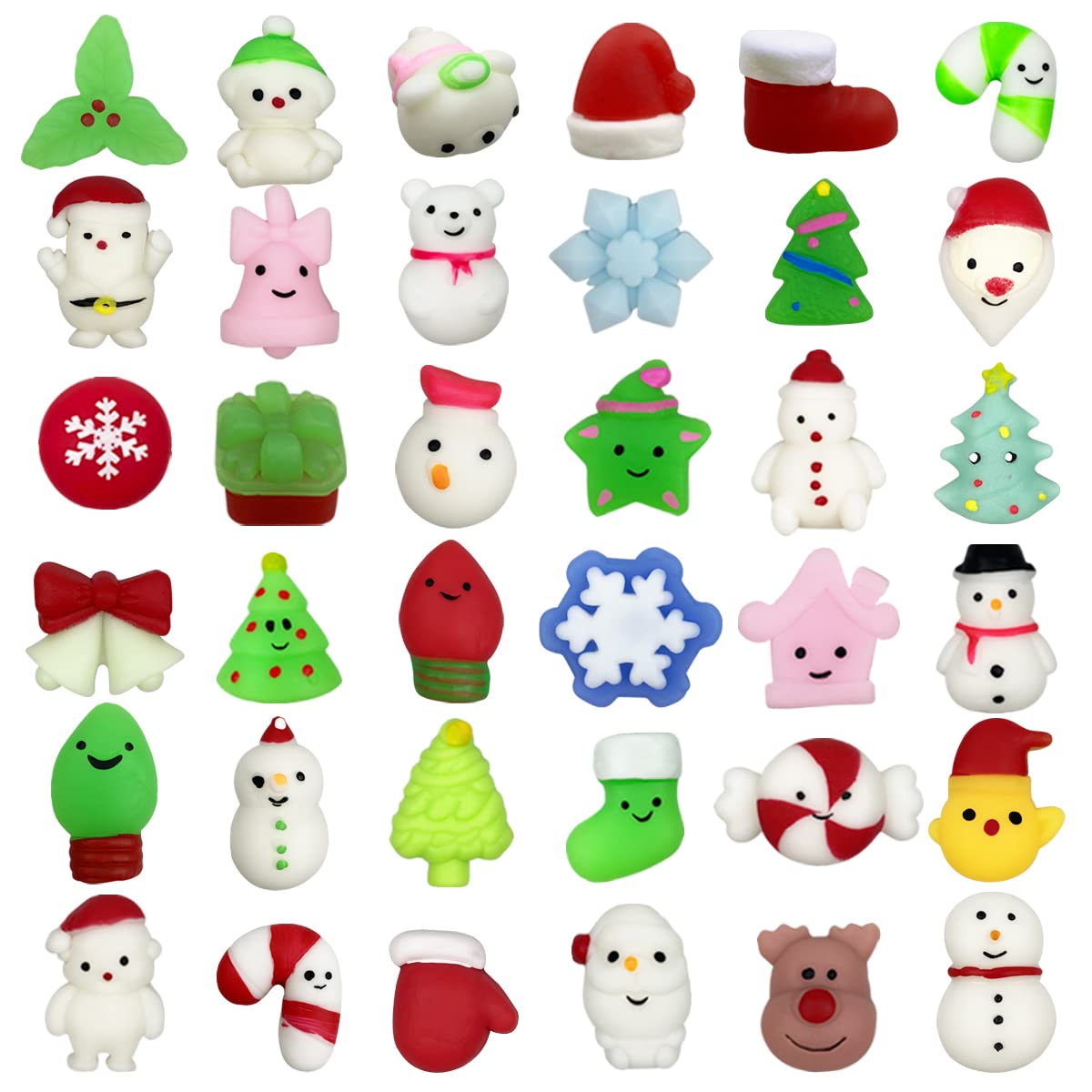 Jofan 36 PCS Christmas Mochi Squishy Toys Christmas Toys Squishies for Kids Girls Boys Toddlers Christmas Party Favors Stocking Stuffers Gifts