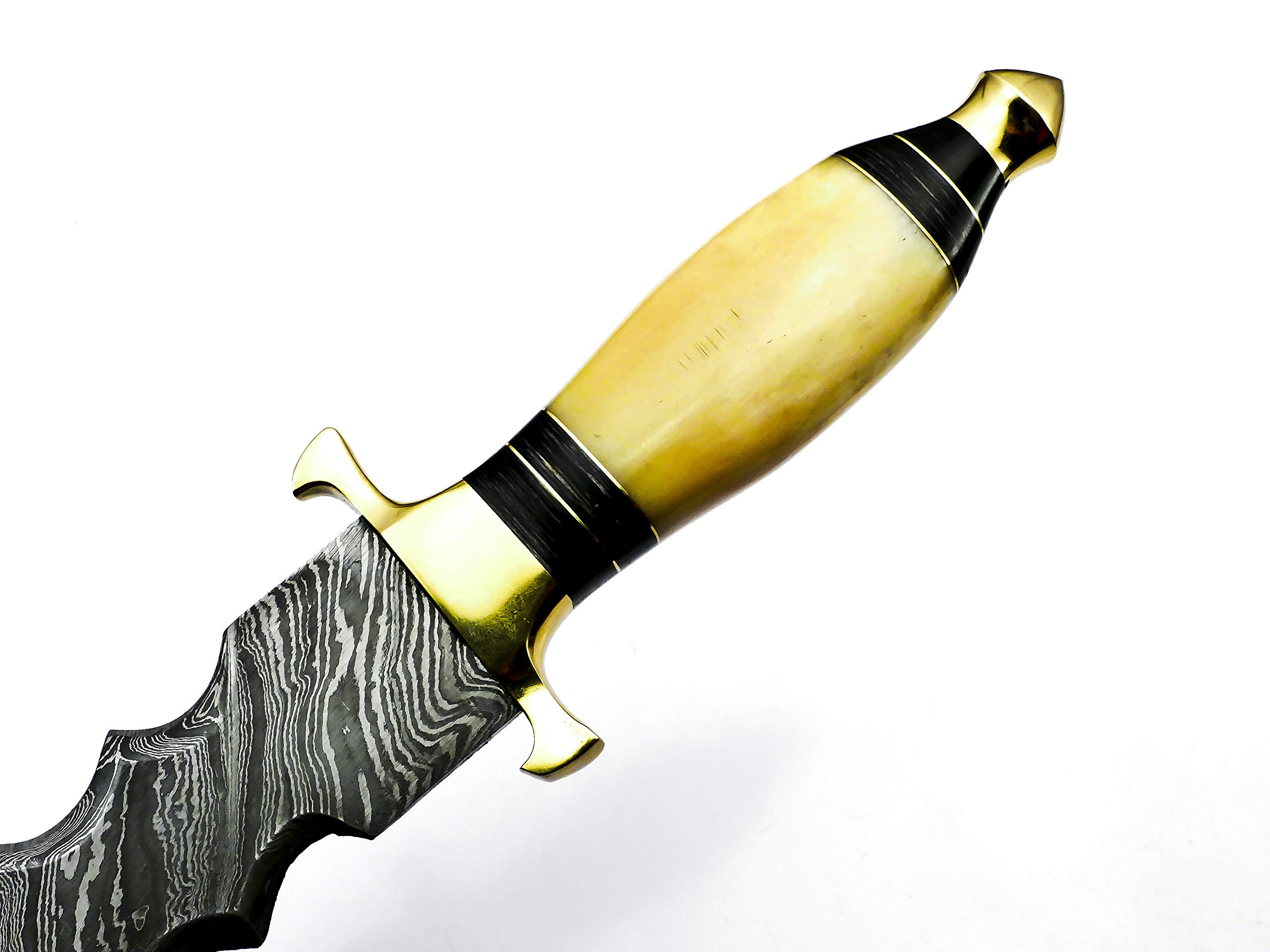Mid American Cutlery Damascus Steel Fixed Blade Hunting Knife Handle Camel Bone Brass Pommel