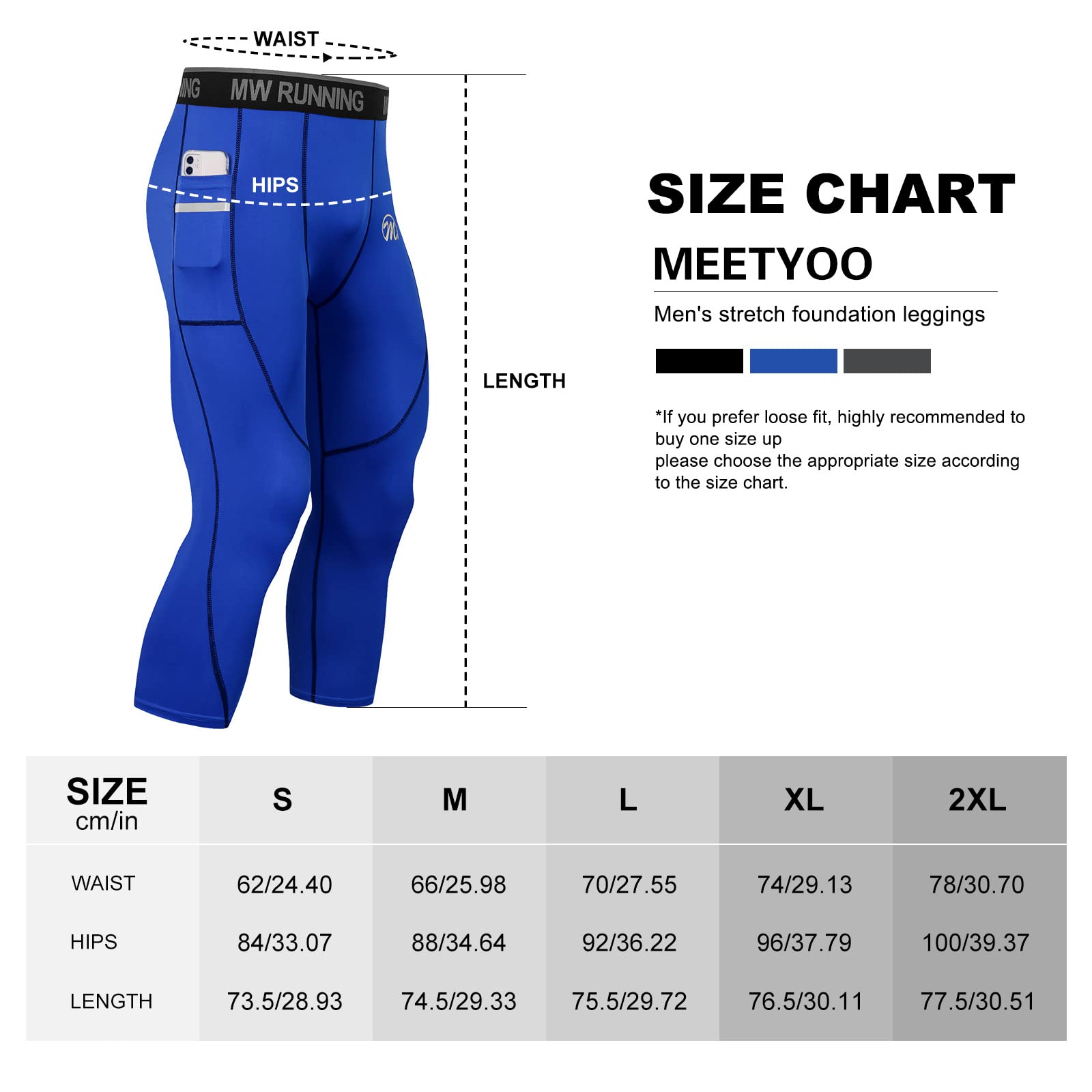 MEETYOO Men's 3/4 Compression Pants, Cool Dry Leggings Sport Workout Tights Base Layer Running Cycling