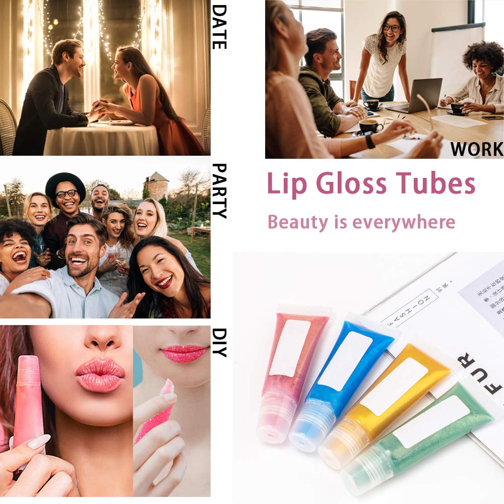 lip gloss tubes 50PCS 10ml Clear Empty Lip Balm Containers refillable soft cosmetic tubes for DIY lip gloss/travel toiletries with 2 20ml syringes