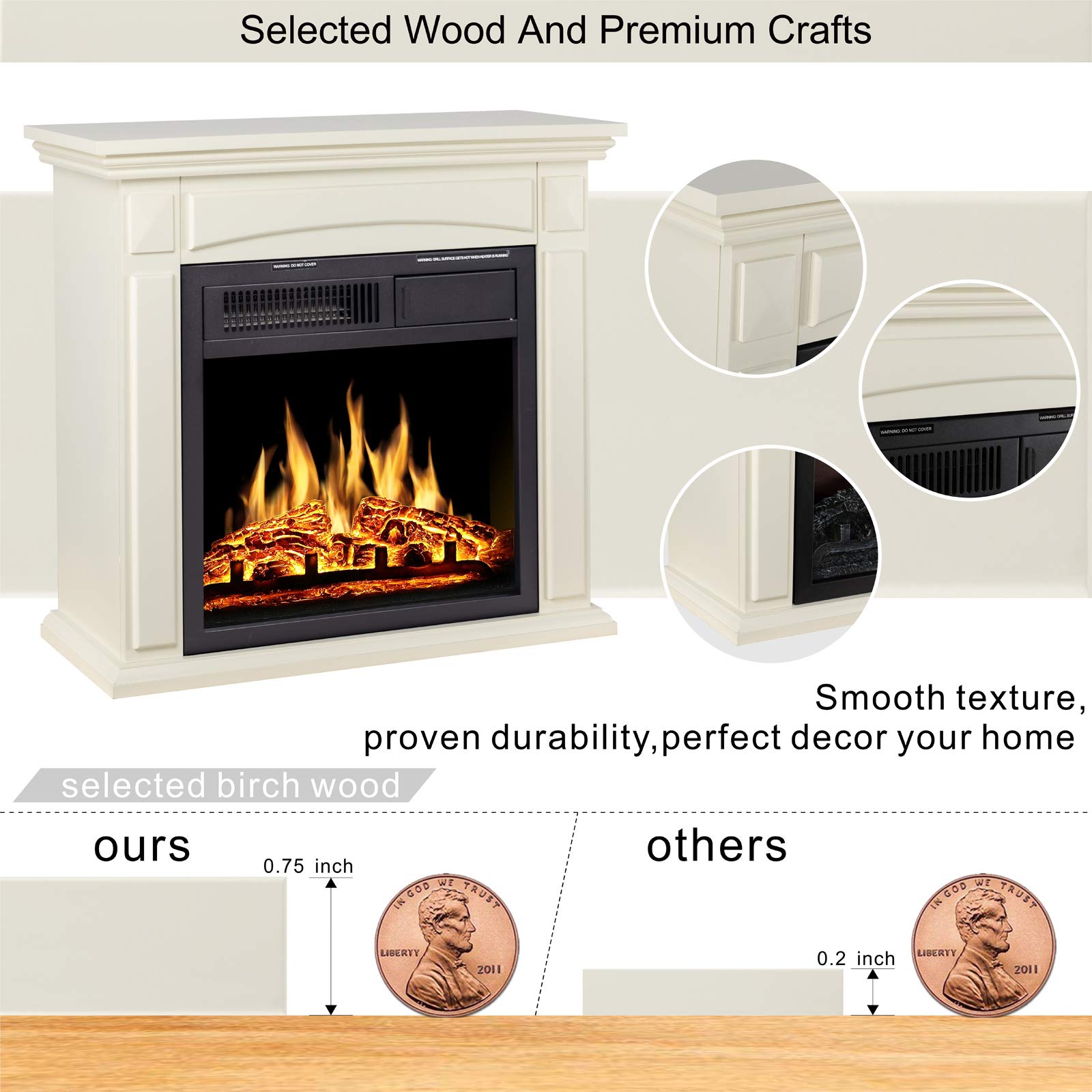 JAMFLY 26’’ Mantel Electric Fireplace Heater Small Freestanding Infrared Quartz Fireplace Stove Heater w/Log Hearth& Wood Surround Firebox, Adjustable Led Flame, Remote Control,750W-1500W, (Brown)…