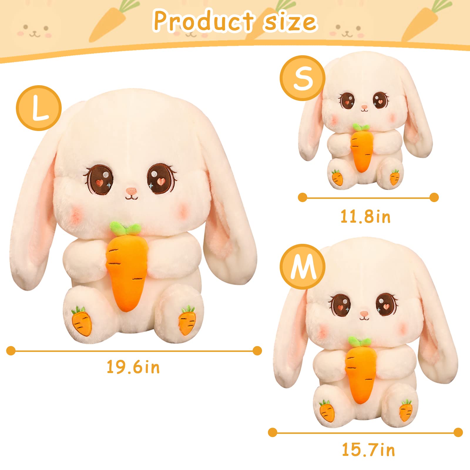 OULV Bunny Stuffed Animal Soft Toy Plushie Sitting Lop Eared Rabbit, Easter White Rabbit Stuffed Animal with Carrot Soft Lovely Realistic Long-Eared Standing Plush Toys