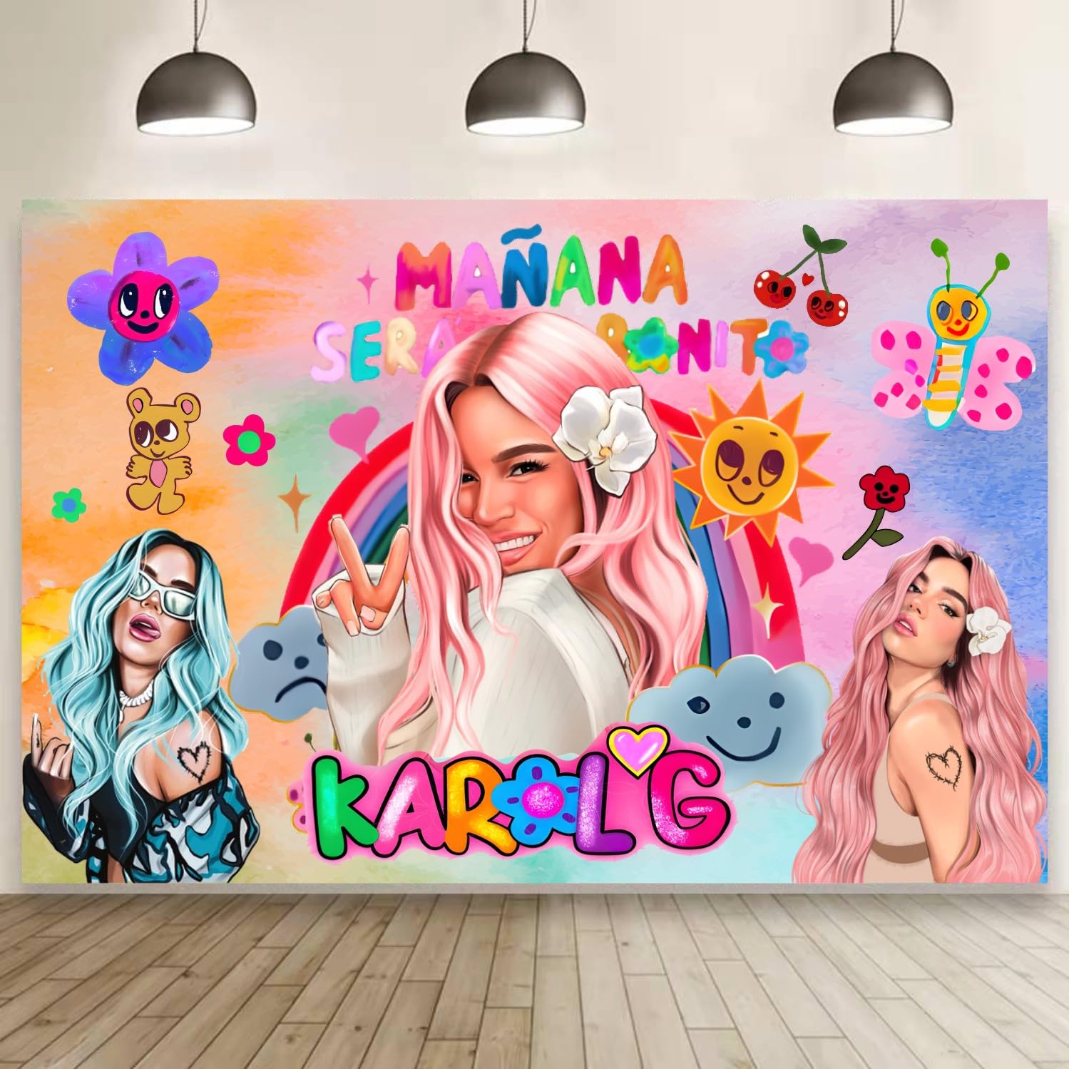 Karol G Background Birthday Decorations, Karol G Happy Birthday Banner Backdrop for Manana Sera Bonito Birthday Party Supplies (5x3ft)