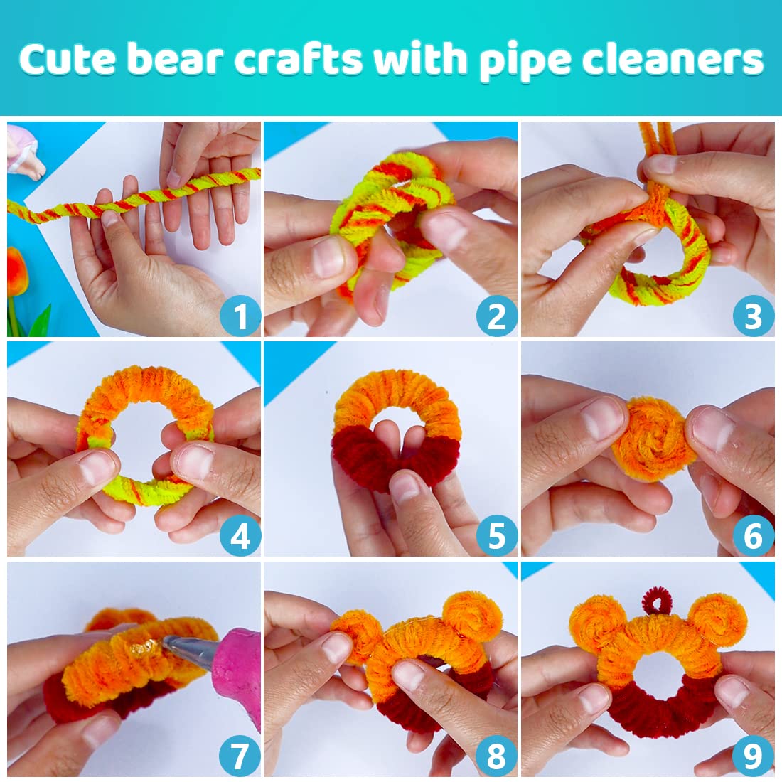 Iooleem 200pcs Orange Pipe Cleaners, Chenille Stems, Pipe Cleaners for Crafts, Pipe Cleaner Crafts, Art and Craft Supplies.