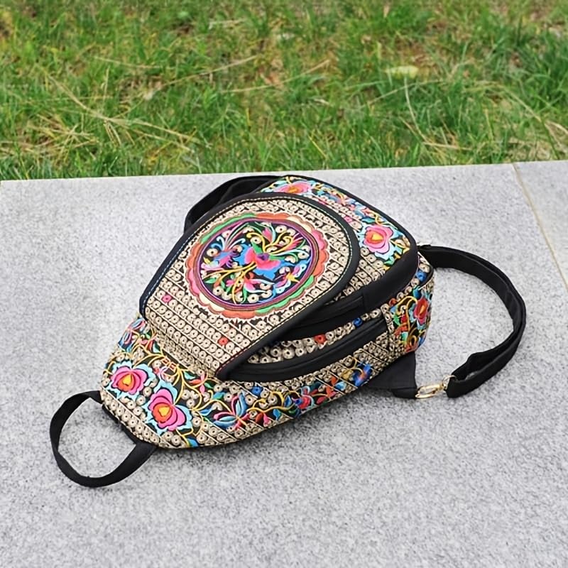 Kteubro Women's Mini Embroidery Backpack, Backpack With Detachable Strap, Multifunction Single Strap Chest Bag