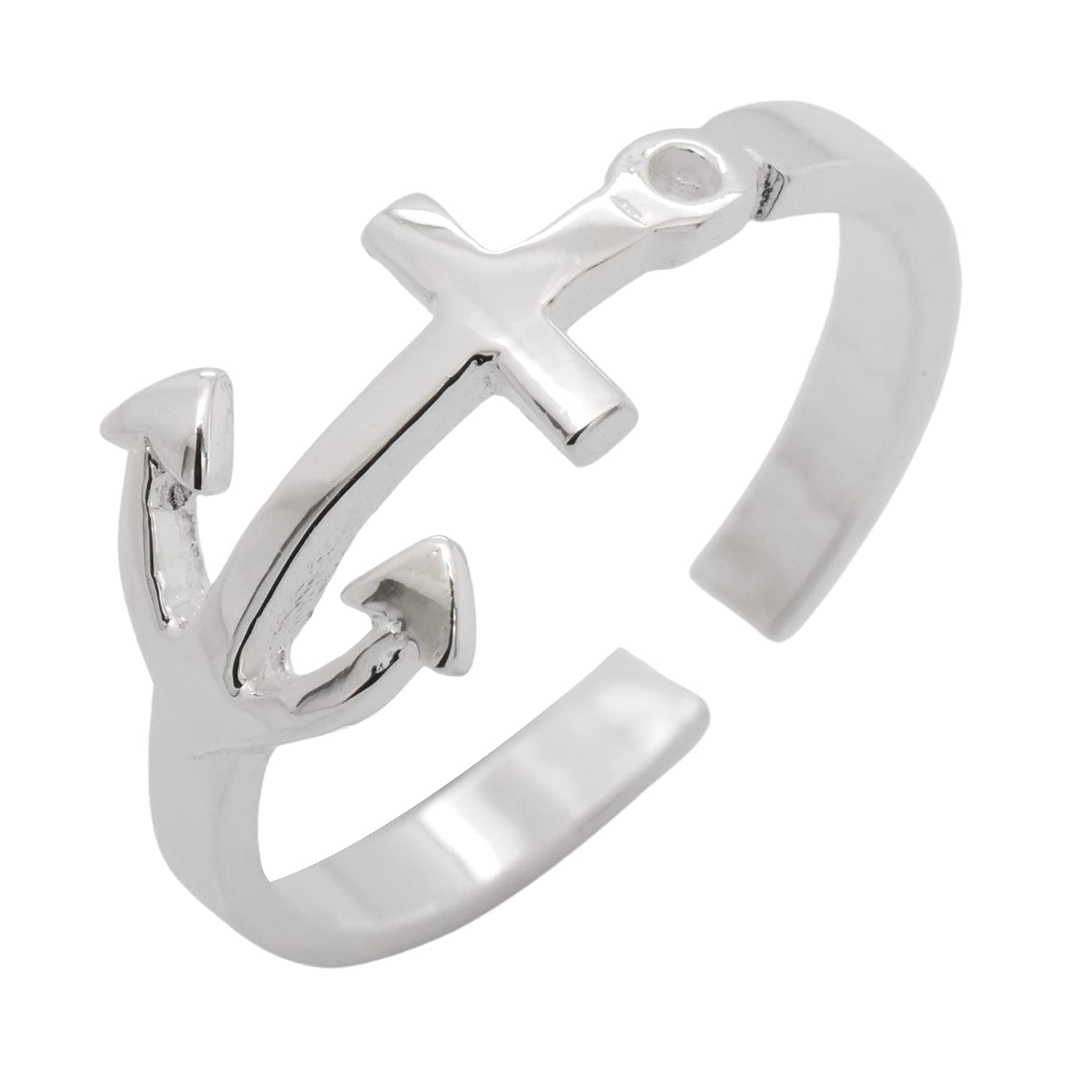 JEWELRITZY 7mm Sideways Anchor Wraparound Adjustable Toe Ring .925 Sterling Silver Womens