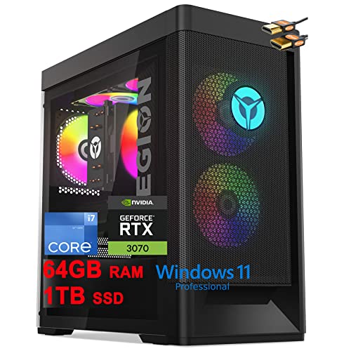 Lenovo Legion Tower 5i Gaming Desktop Computer 12th Generation Intel 12-core i7-12700 Processor 64GB RAM 1TB SSD NVIDIA GeForce RTX 3070 8GB Graphics USB-C RGB Airflow Win11Pro Black + HDMI Cable