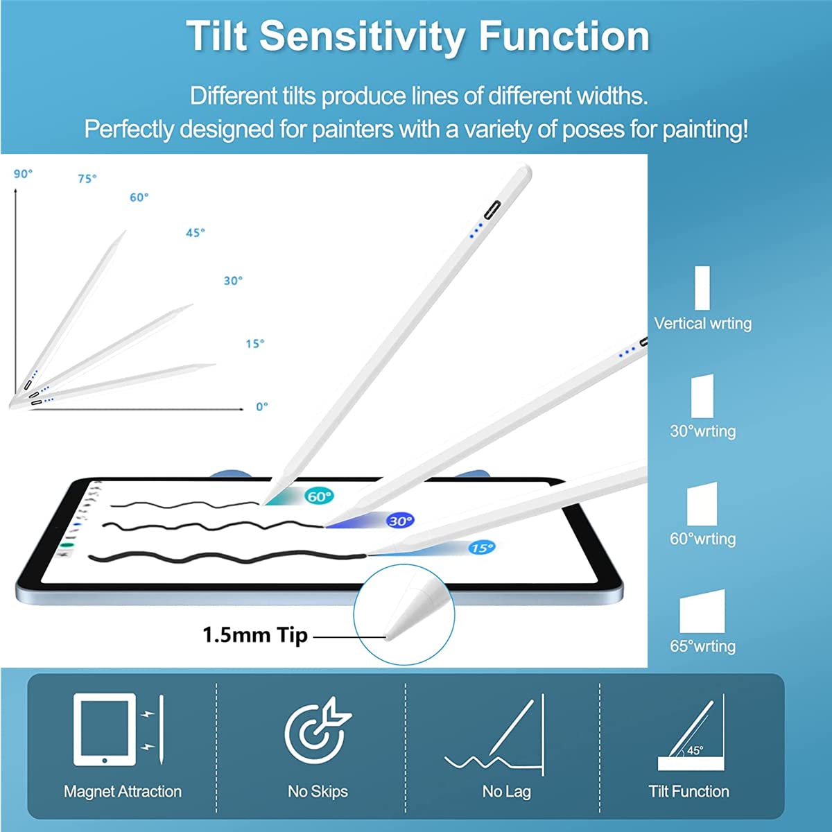 Stylus Pen Compatible with Apple iPad. Palm Rejection, Tilting Detection, Magnetic Adsorption for APESU Digital Pencil Compatible with iPad Pro ,iPad Gen,iPad Mini,iPad Air,2018 and Later Model.