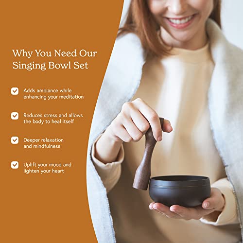 Mindful & Modern Tibetan Singing Bowl Set | Deepen Your Meditation and Yoga Practice | Experience Mindfulness & Stress Relief | Beautifully Designed & Provides Excellent Sound | Chakra Healing | Black