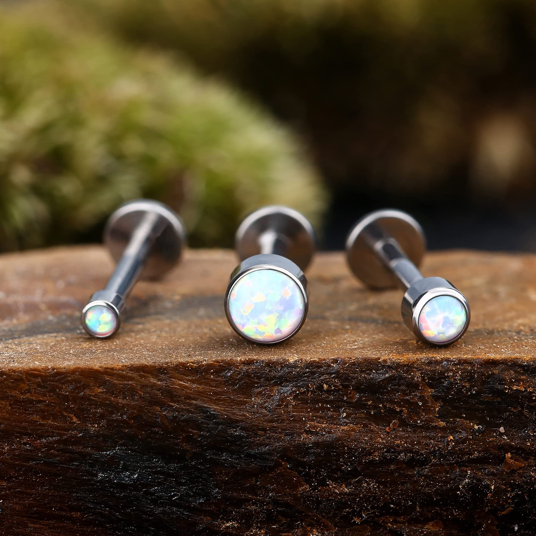OUFER 16G Lip Rings Studs, G23 Solid Titanium Lip Piercings Studs, White Opal Cartilage Earrings, Labret Piercing Jewelry Helix Tragus Earrings For Women And Men