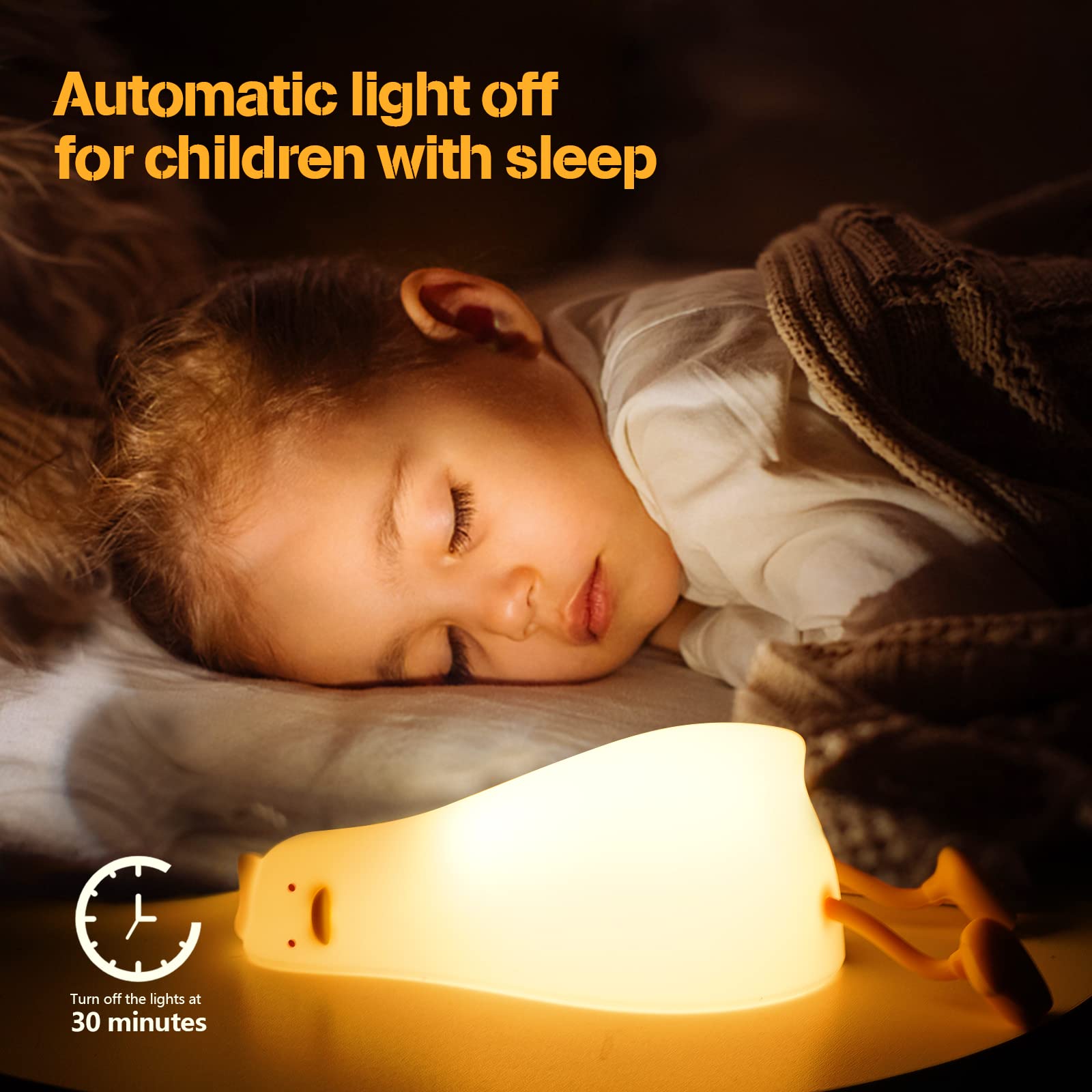 WTORSLD Lying Flat Duck Night Light,Animal Night Light,Adorable Rechargeable Duck Night Light for Kids - Adjustable Brightness, Timer, and Touch Control Breastfeeding Bedside Touch Night Light。
