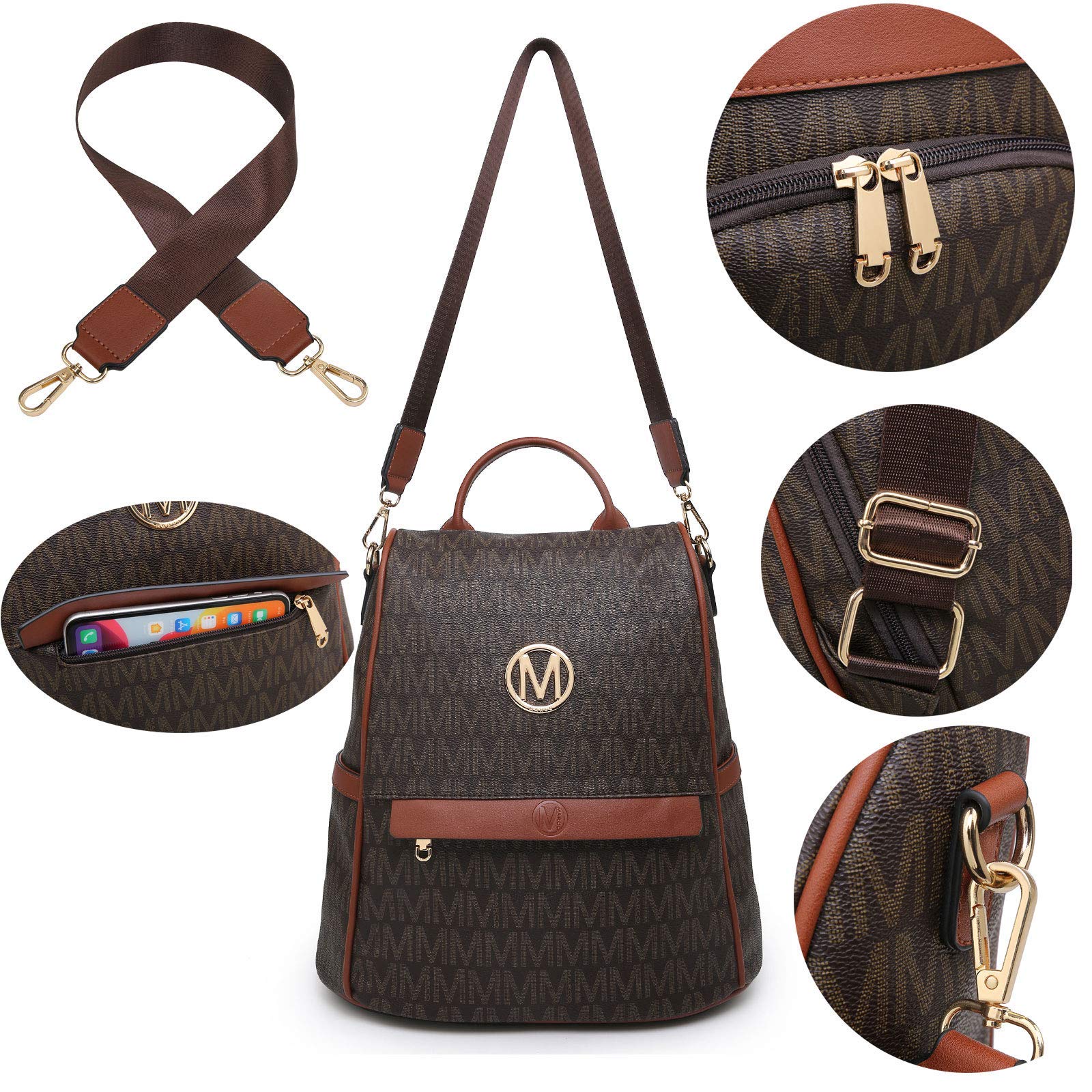 MKP Women Fashion Medium Anti-theft Backpack Purse (Coffee and Pink)
