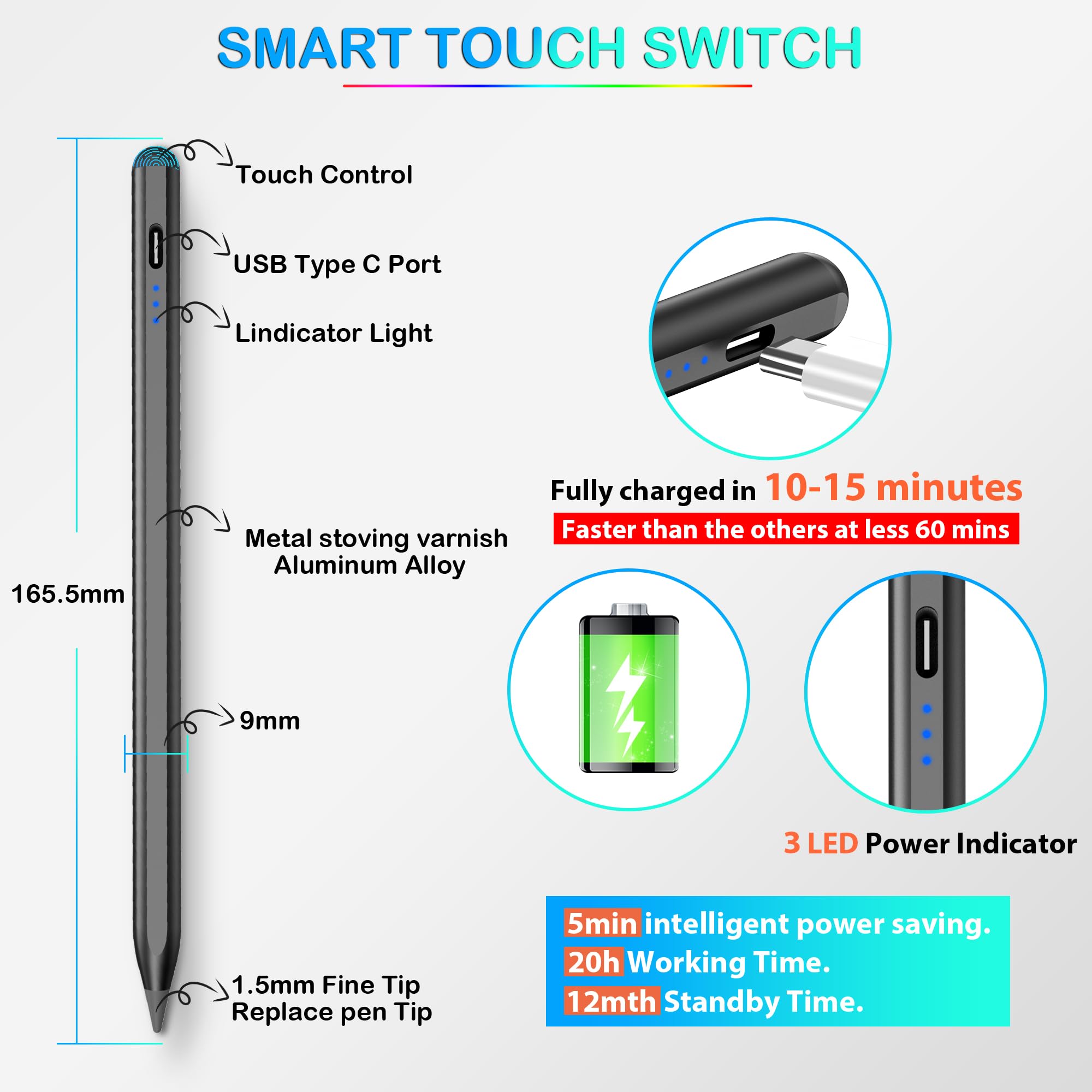 Stylus Pen for iPad with Palm Rejection, 25mins Charge, Kailfee Apple Pencil Apple Pen for iPad 2018-2023, iPad Mini 6/5th Gen, iPad Pro 11&12.9, iPad Air 3/4/5, iPad 6/7/8/9th Gen, White
