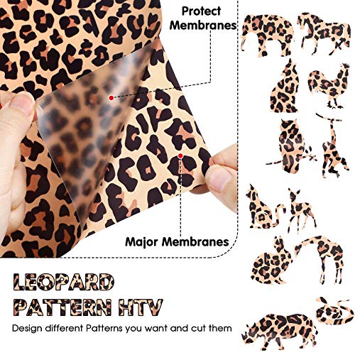 Leopard Cheetah Heat Vinyl Transfer Leopard HTV Vinyl 12 x 10 Inch Leopard Iron on Vinyl for DIY Clothing T-Shirts Hats(8 Sheets))