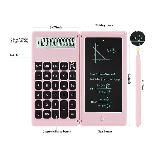 IPepul Calculator,Pink Kawaii calculators Desktop with Writing Screen, Large Display, and Quiet Design - Ideal for Students and Office Workers (Pink)