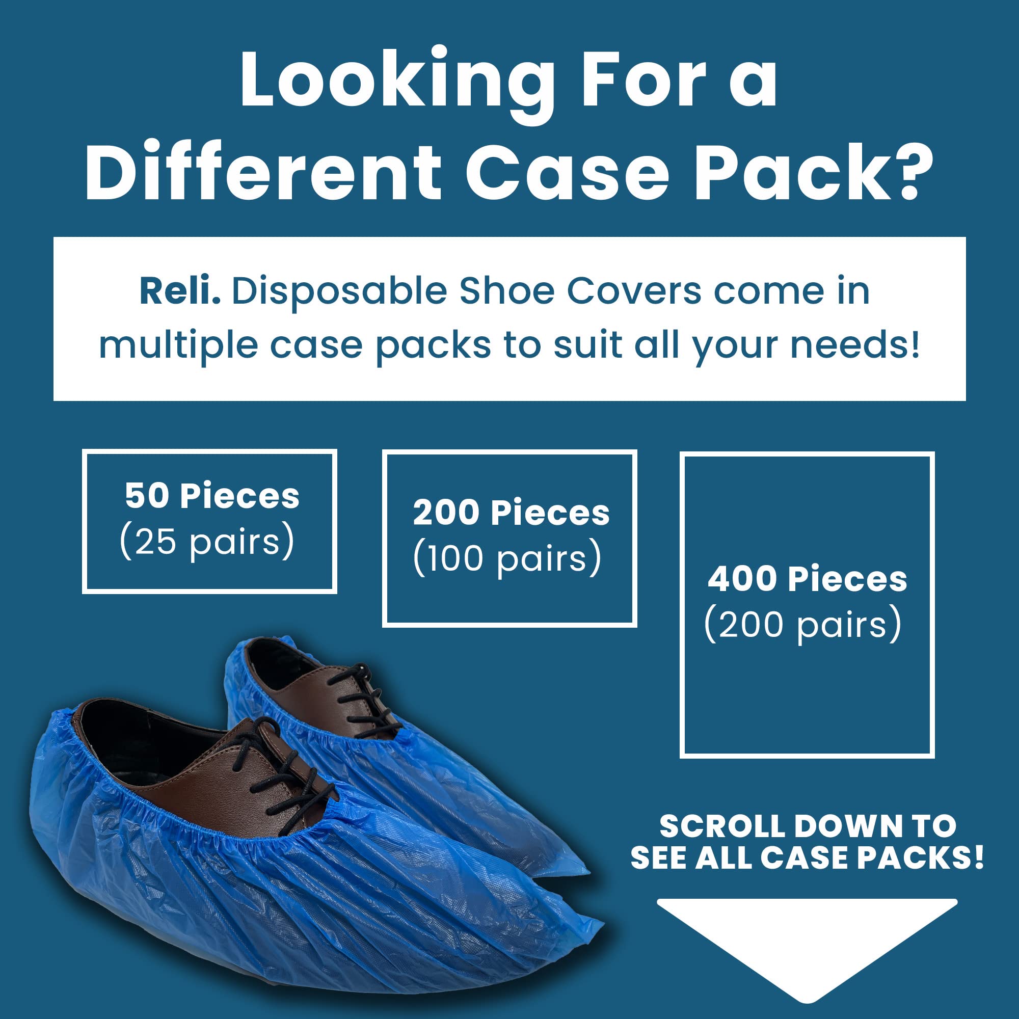 Reli. Shoe Covers, Disposable | 50 Pack (25 Pairs) - One Size Fits All | Non Slip, Disposable Shoe Covers for Indoors | Disposable Booties Shoe Protector - Waterproof, Plastic Single Use | Blue