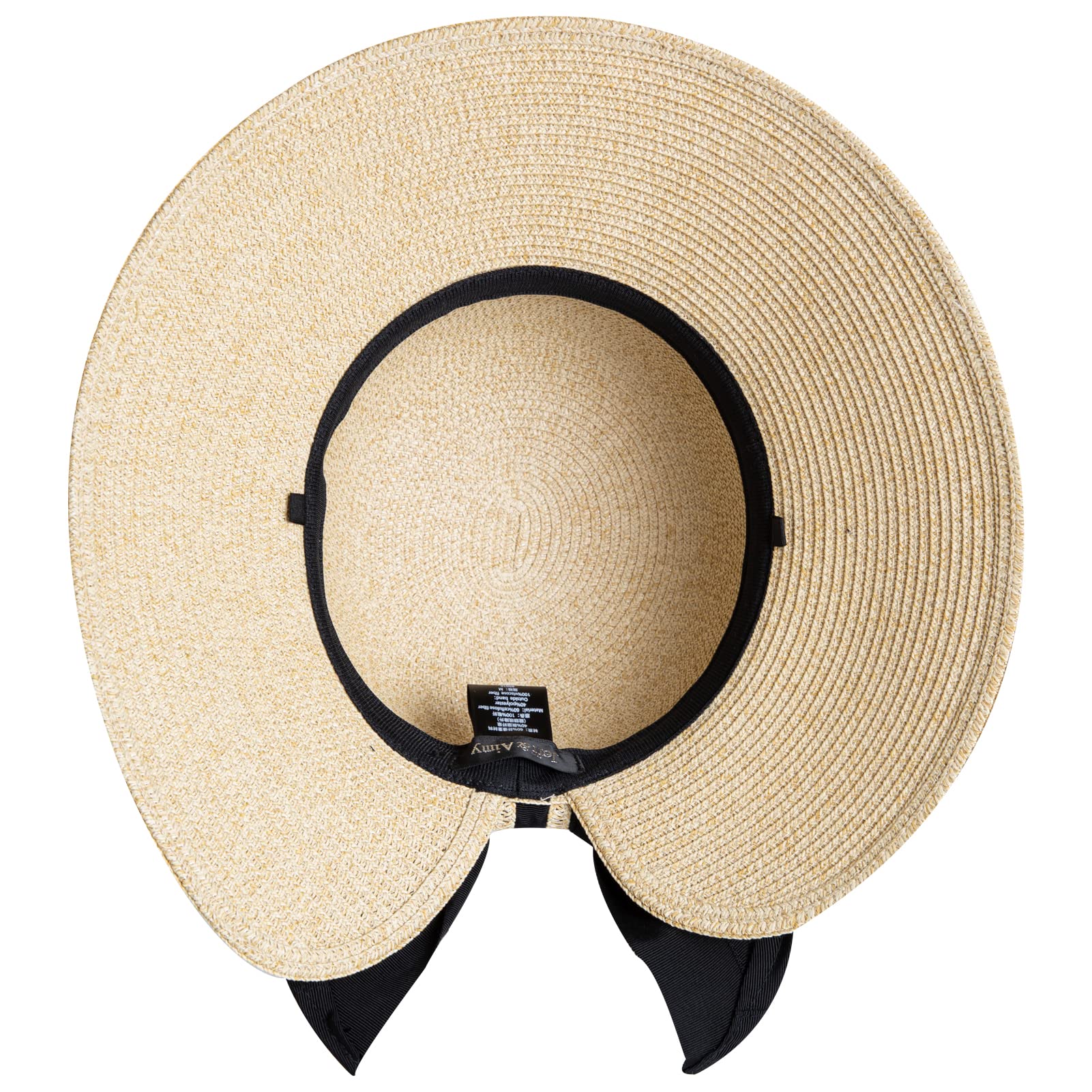 Jeff & Aimy Womens Packable Floppy Straw Beach Sun Hat Floppy with UV Protection Wide Brim Neck Cord Foldable Panama Fedora Travel Sunhat UPF 50 Large 57.5-59CM