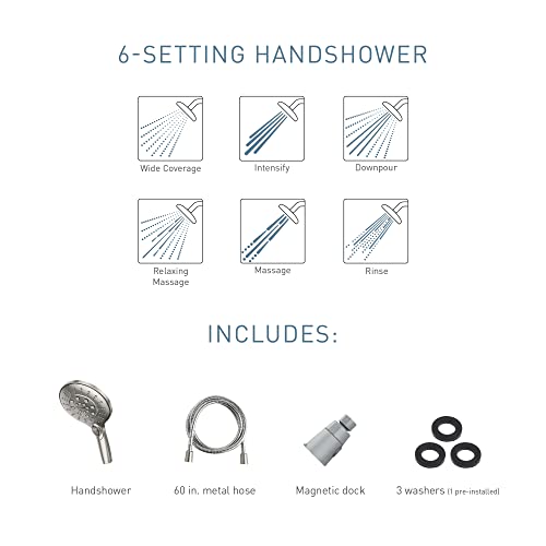 Moen Engage Chrome Magnetix Six-Function 5.5-Inch Handheld Showerhead with Magnetic Docking System, High-Pressure Detachable Shower Head, 26112