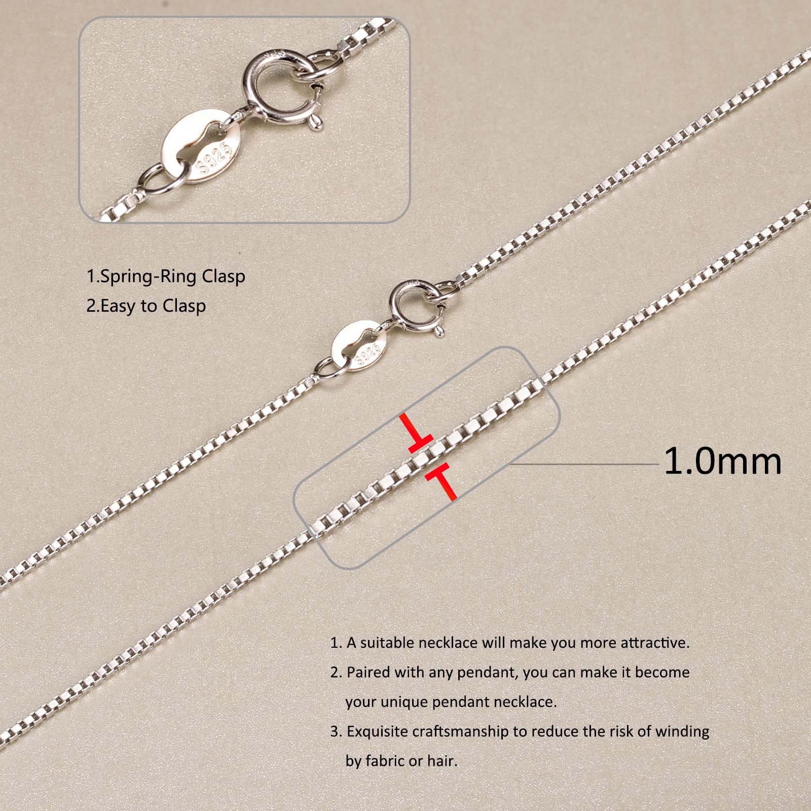 Matoa Solid 925 Sterling Silver Italian 1mm Box Chain Necklace for Women, Super Thin & Strong Necklace Chain 22 Inch