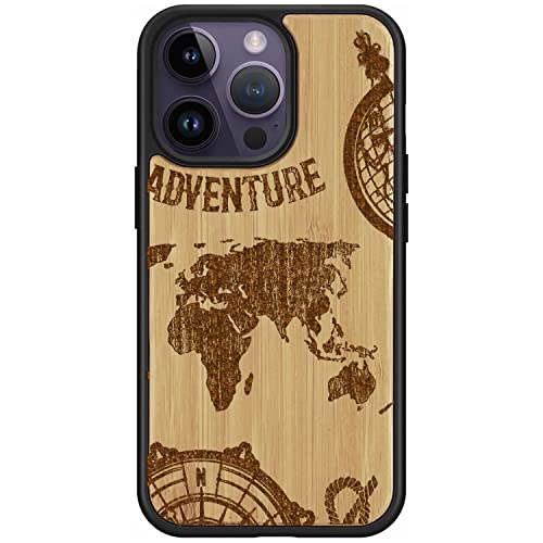 iPhone 14 Pro Max Real Bamboo Wooden Case with Adventure Design