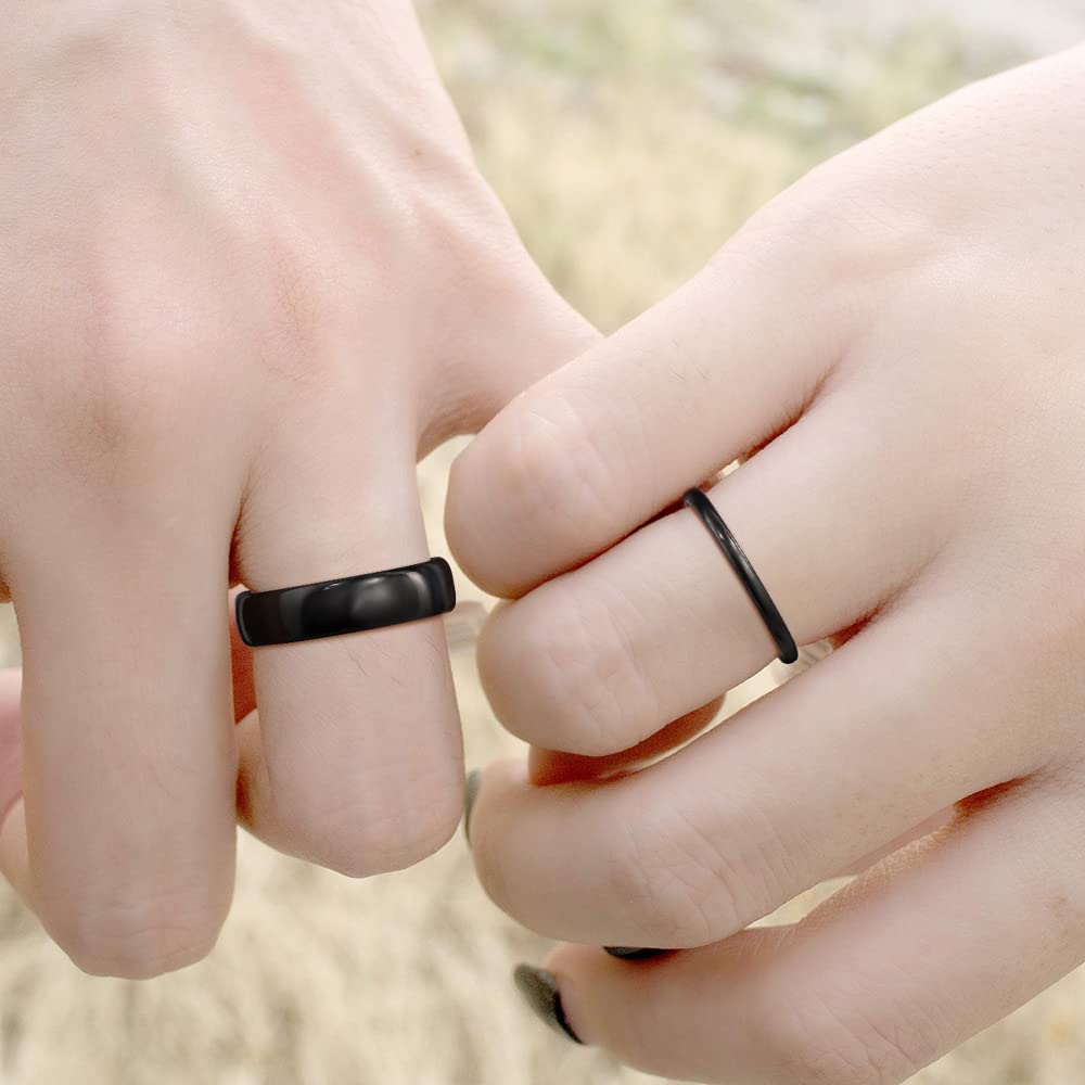 LAANSRER 2mm Black Titanium Ring for Women Men Dome High Polished Wedding Bands Ring Comfort Fit Size 5