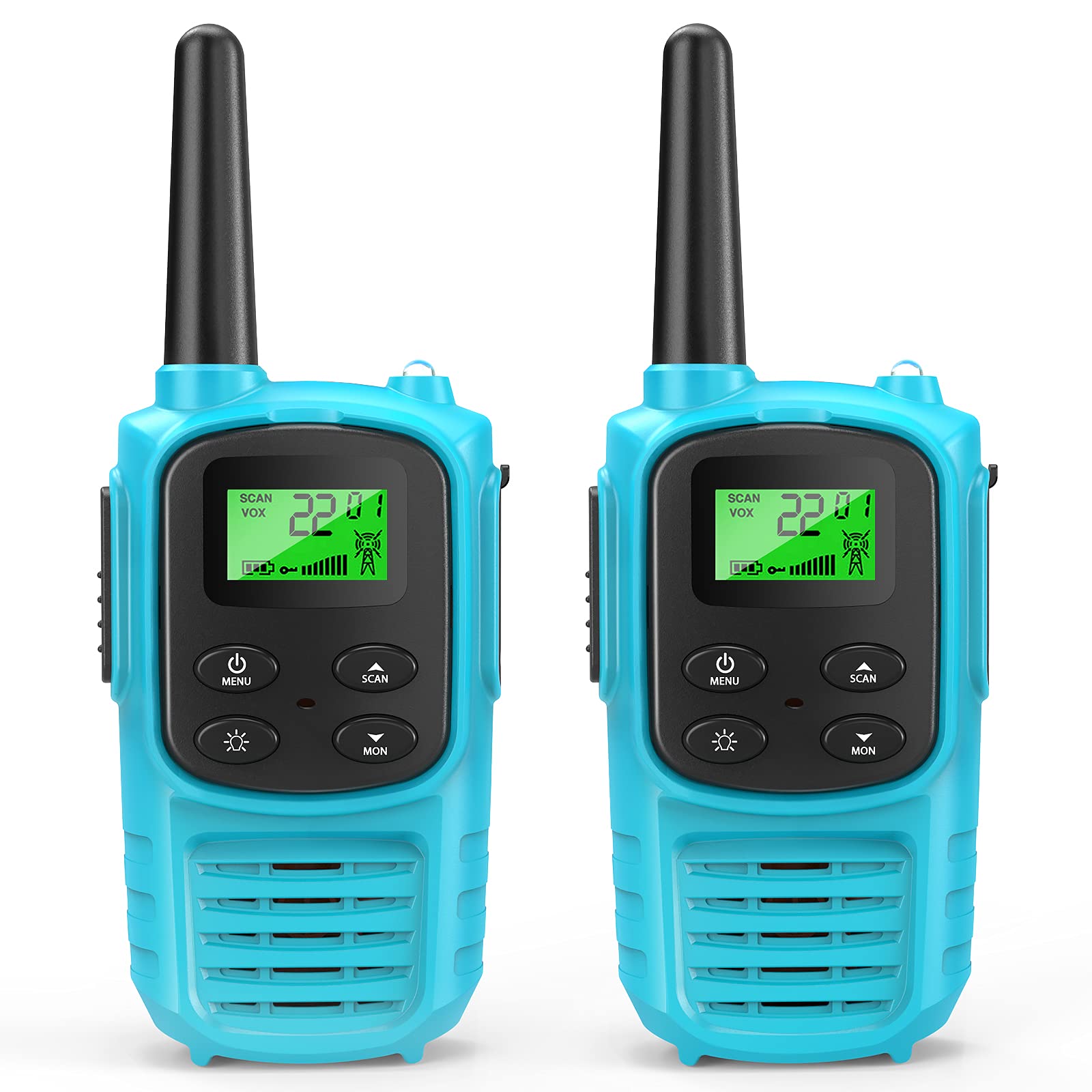LEETEL Walkie Talkie with 22 FRS Channels, Long Range Walkie Talkies for Adults with VOX Scan LED Flashlight for Family Activities Hiking Camping Trip (Blue 2 Pack)