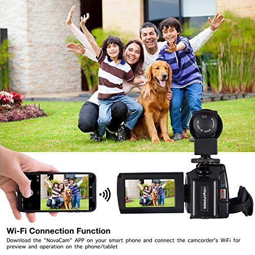 KOT 4K Camcorder Video Camera HD WiFi 3.0 Inch IPS Touch Screen 48MP 16X Powerful Digital Zoom Camera with Microphone and Wide Angle Lens IR Night Vision Vlogging Video Camera Recorder Handy cam