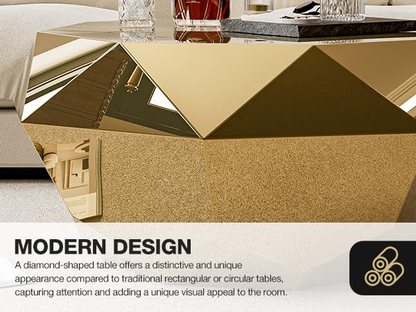 IKIFLY Modern Gold Stainless Coffee Table, Large Diamond Fashion Design Accent Table End Table for Living Room Bedroom