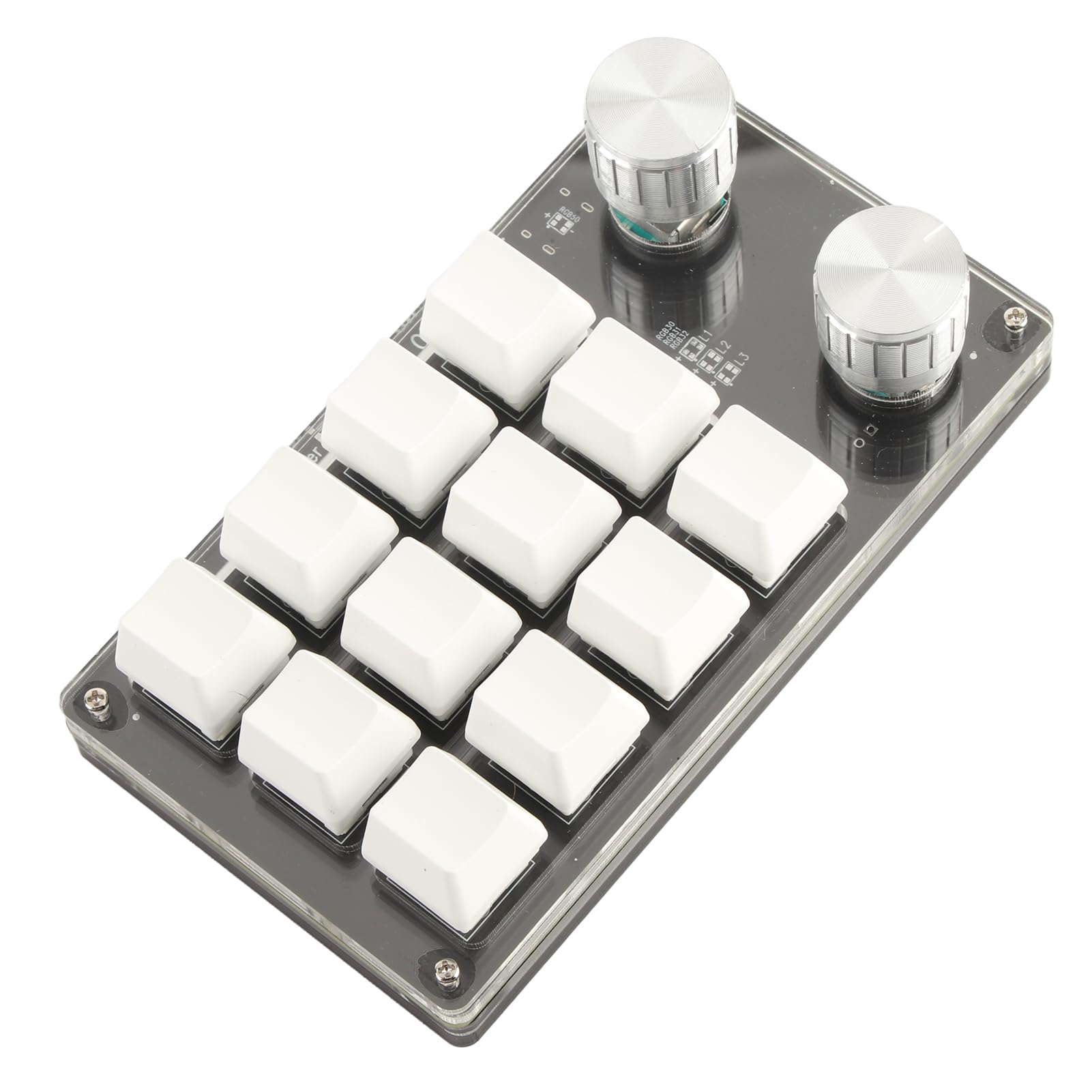 SUCIE One Handed Programmable Macro Keyboard, 12 Key RGB Mini Gaming Keyboard with 2 Knobs, DIY Multifunctional Shortcut Keypad Macro Keys PBT Keycaps for PC Computer Office(White)