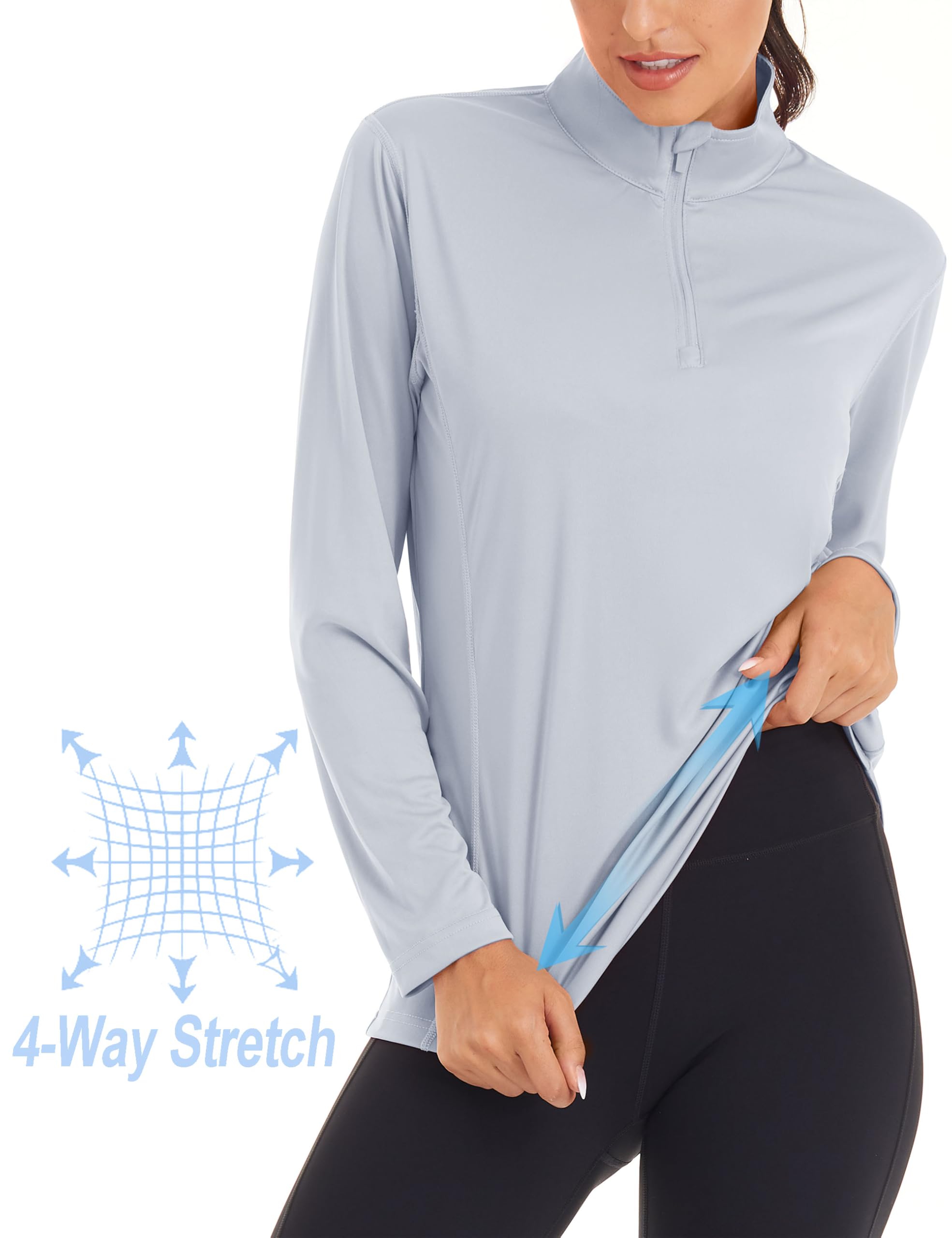 MAGCOMSEN Womens Uv Protection Shirts Running Shirts Women Gym Athletic Shirts Long Sleeve Tunics for Women Rashguard Shirt Light Grey