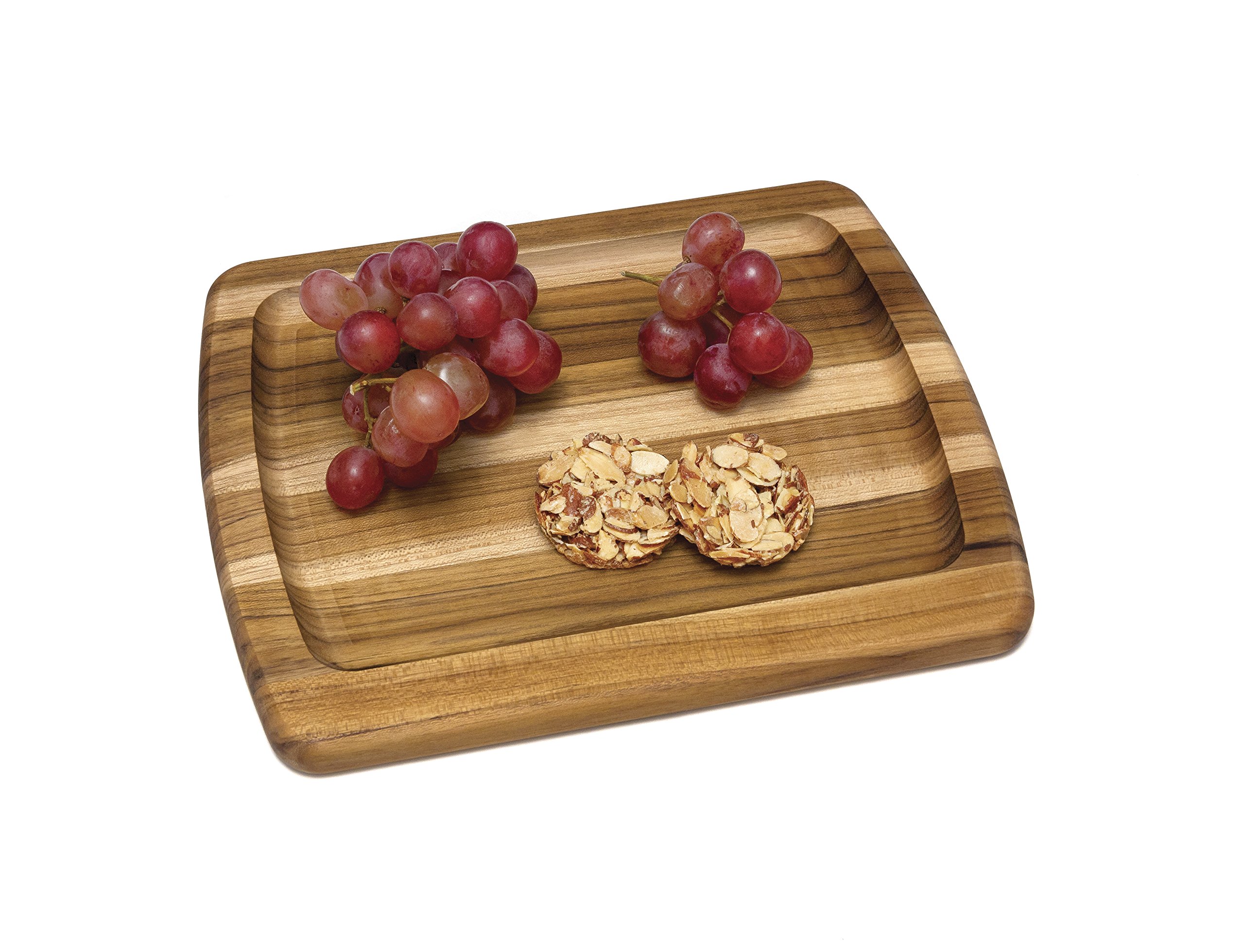 Lipper International Teak Wood Edge Grain Serving Platter, Small, 12" x 10" x 3/4"