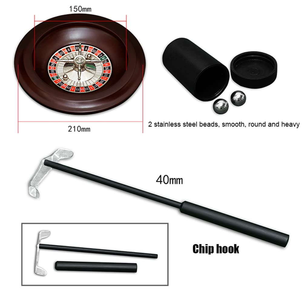 Russian Roulette Wheel Set Table Game Props for Game Night Essential, Sweepstakes Roulette with Wood Box, Play Mat,Steel Ball, Chip Hook, Dice, Poker