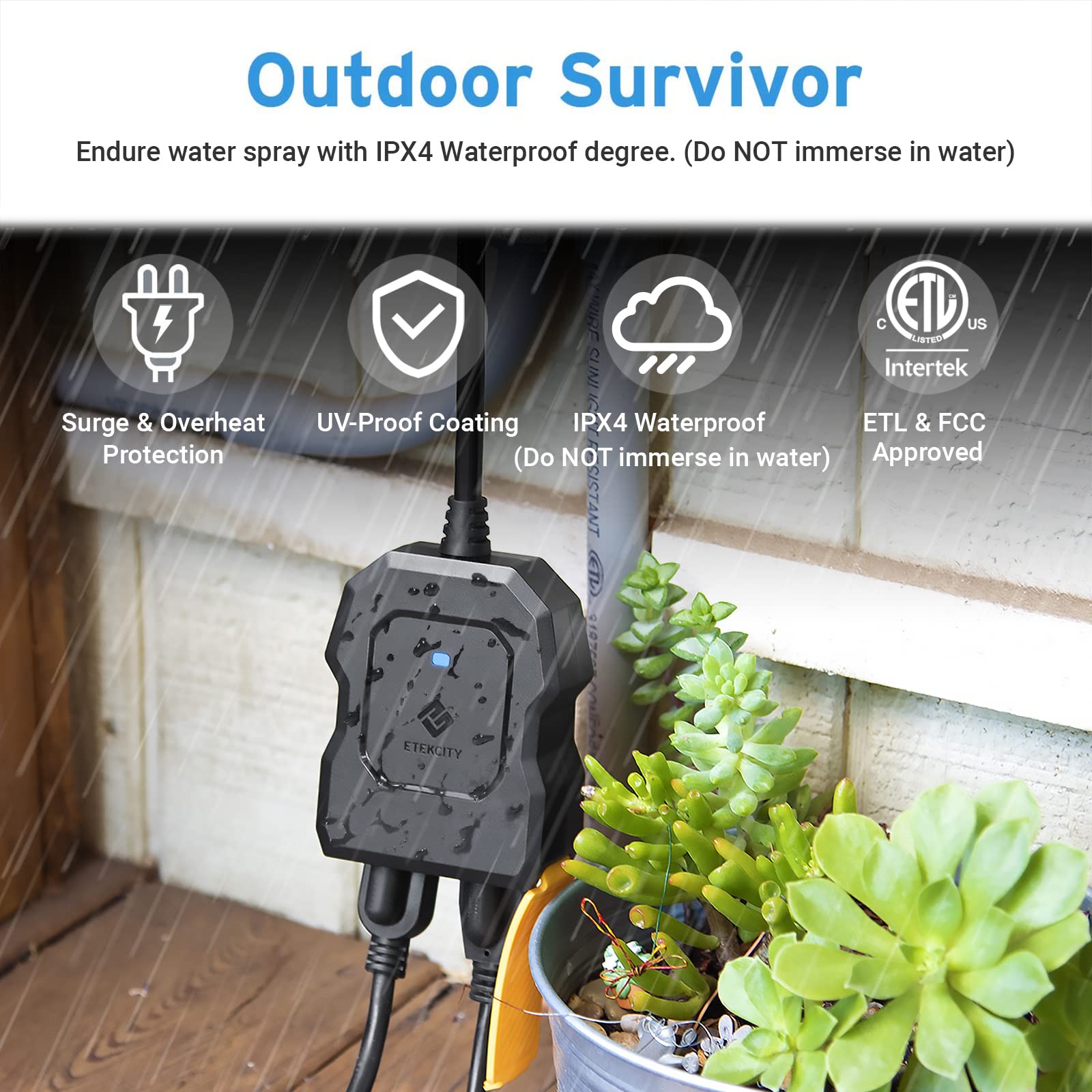 Outdoor Smart Plug 2Pack, Etekcity Outdoor WiFi Outlet with 2 Sockets, Compatible with Alexa & Google Home, Wireless Remote Control, Energy Monitoring & Timer Function, Waterproof, FCC and ETL Listed