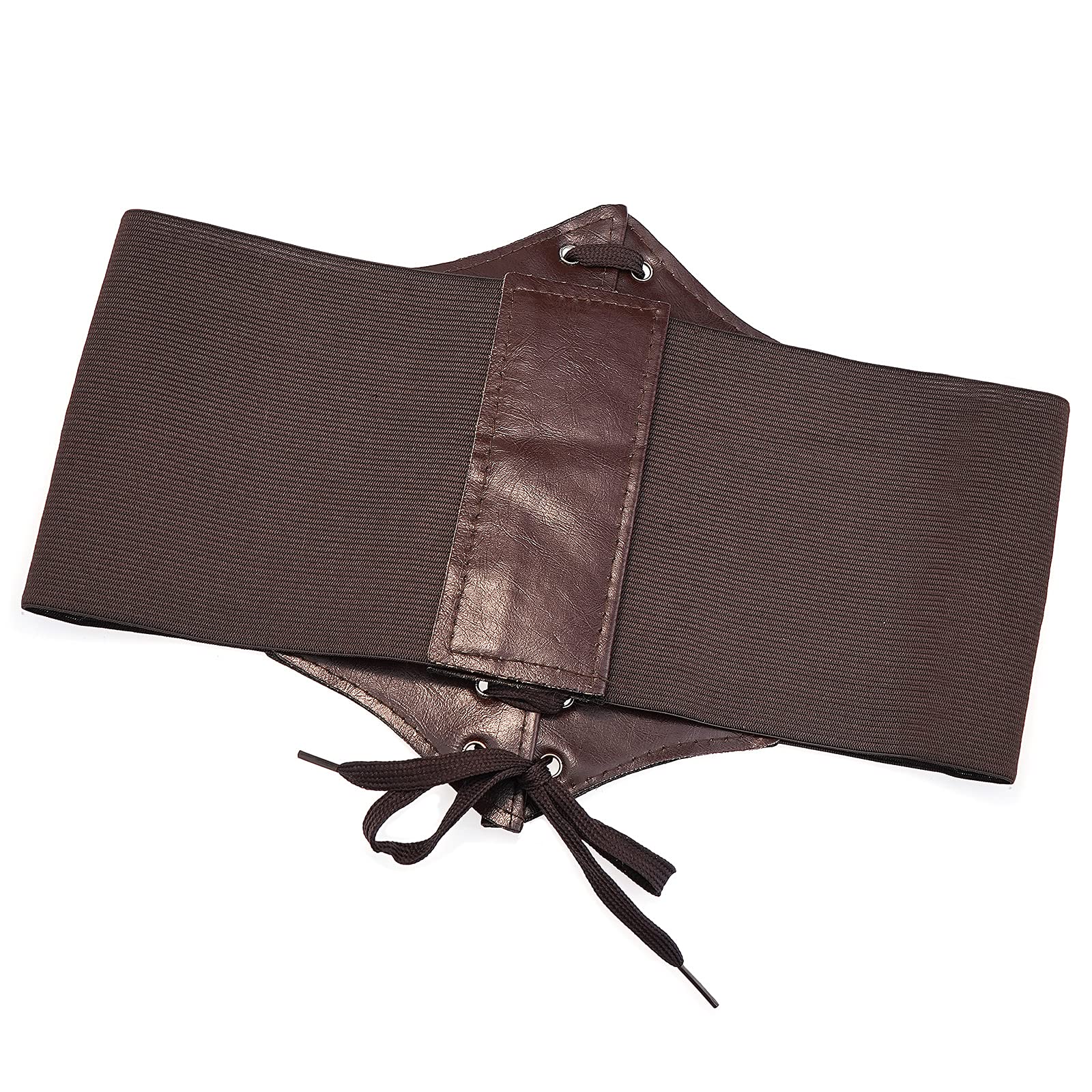 Lamdgbway Lace-up Leather Corset Waist Belt Elastic Retro Waist Belt for Women Grils Coffee 75CM