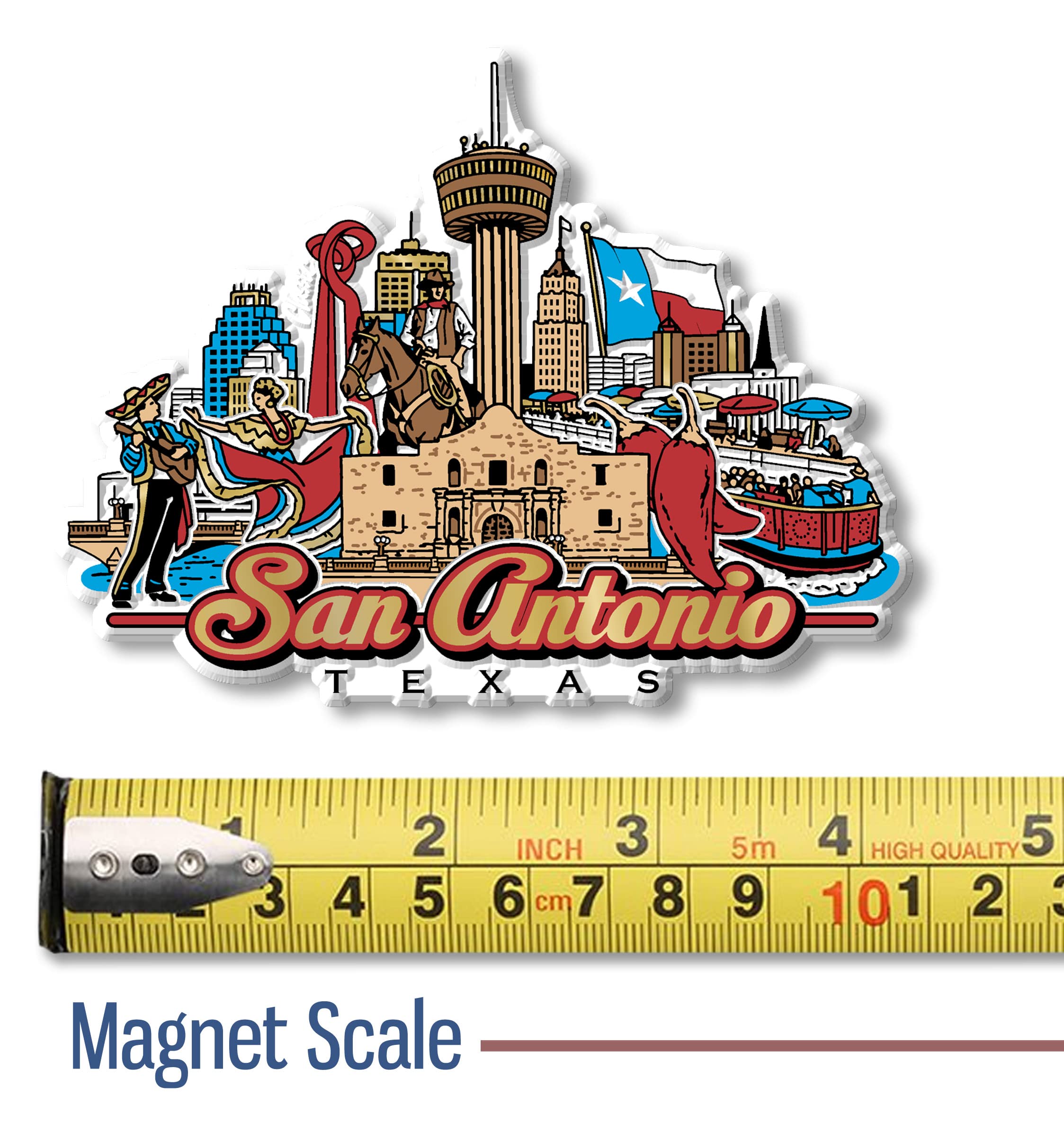 San Antonio, Texas City Magnet by Classic Magnets, Collectible Souvenirs Made in The USA, 4.21" x 3.22"