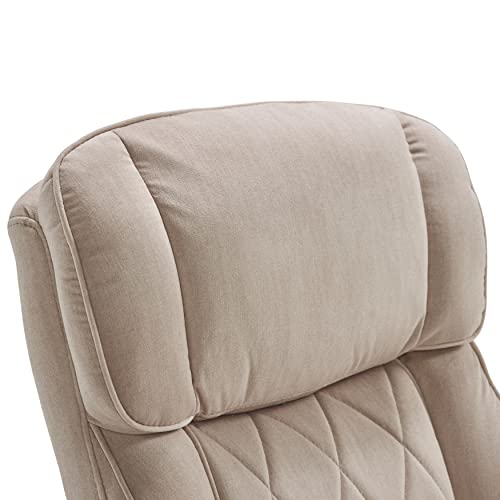 La-Z-Boy Sutherland Quilted Leather Executive Office Chair with Padded Arms, High Back Ergonomic Desk Chair with Lumbar Support, Cream Microfiber Fabric