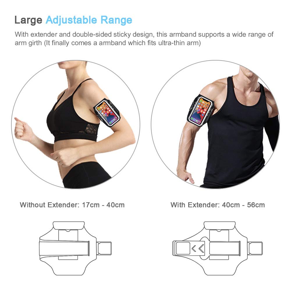 JEMACHE Running Armband for iPhone 15 14 13 12 11 Pro, Samsung Galaxy S24 S23 S22 S21, Gym Workouts Arm Band with Airpods Holder (Black)
