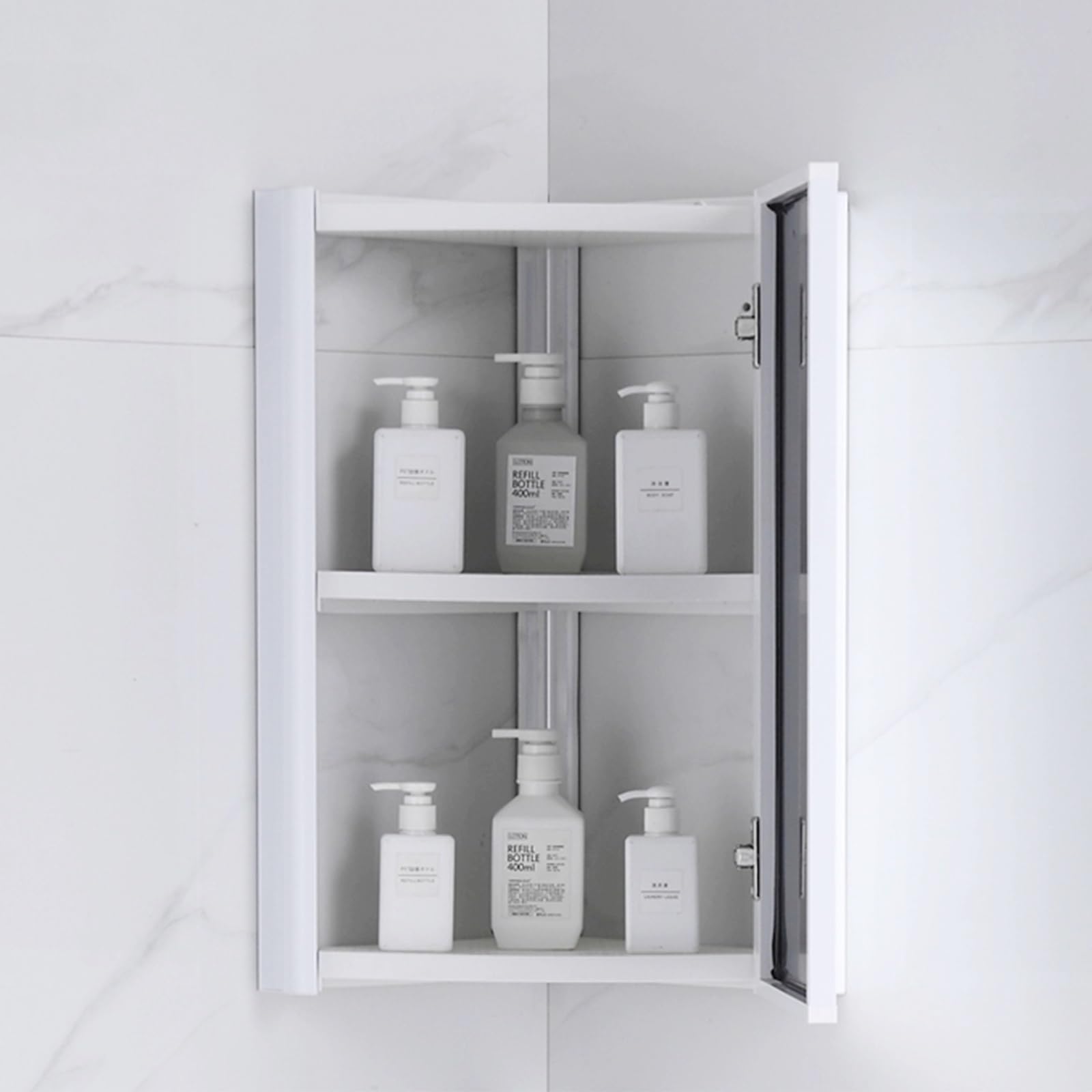 WXMYOZR Medicine Cabinet Bathroom Vanity Mirror,Corner Vanity Mirror for Small Space, Wall Mounted Bathroom Storage Cabinet with Mirror, Aluminum Alloy Construction IP54 Waterproof,Black