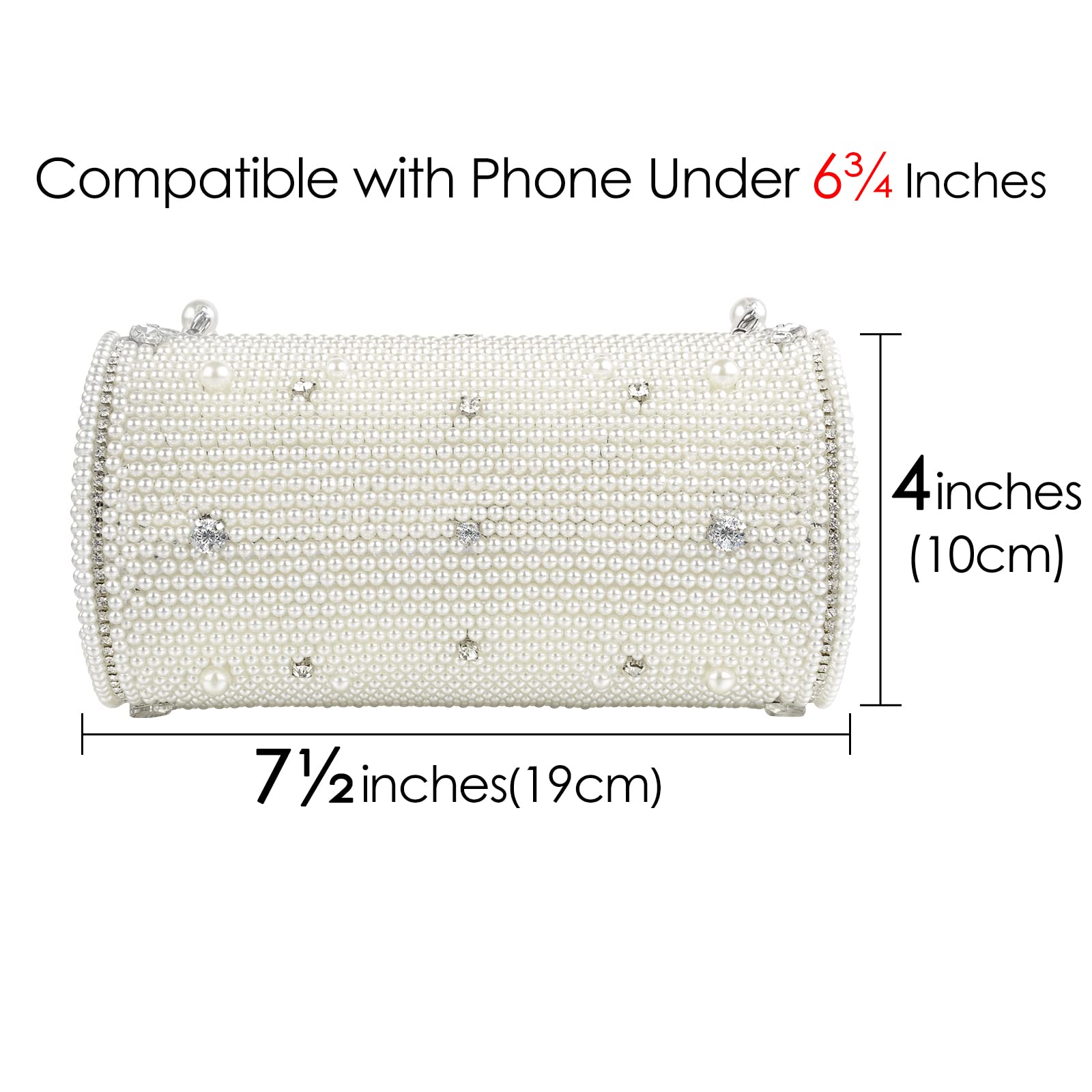 Linkidea Women's Cylindrical Pearl Clutch Purse, Beaded Pearl Evening Handbags, Lady Handle Bag for Wedding Party Prom Engagement Cocktail