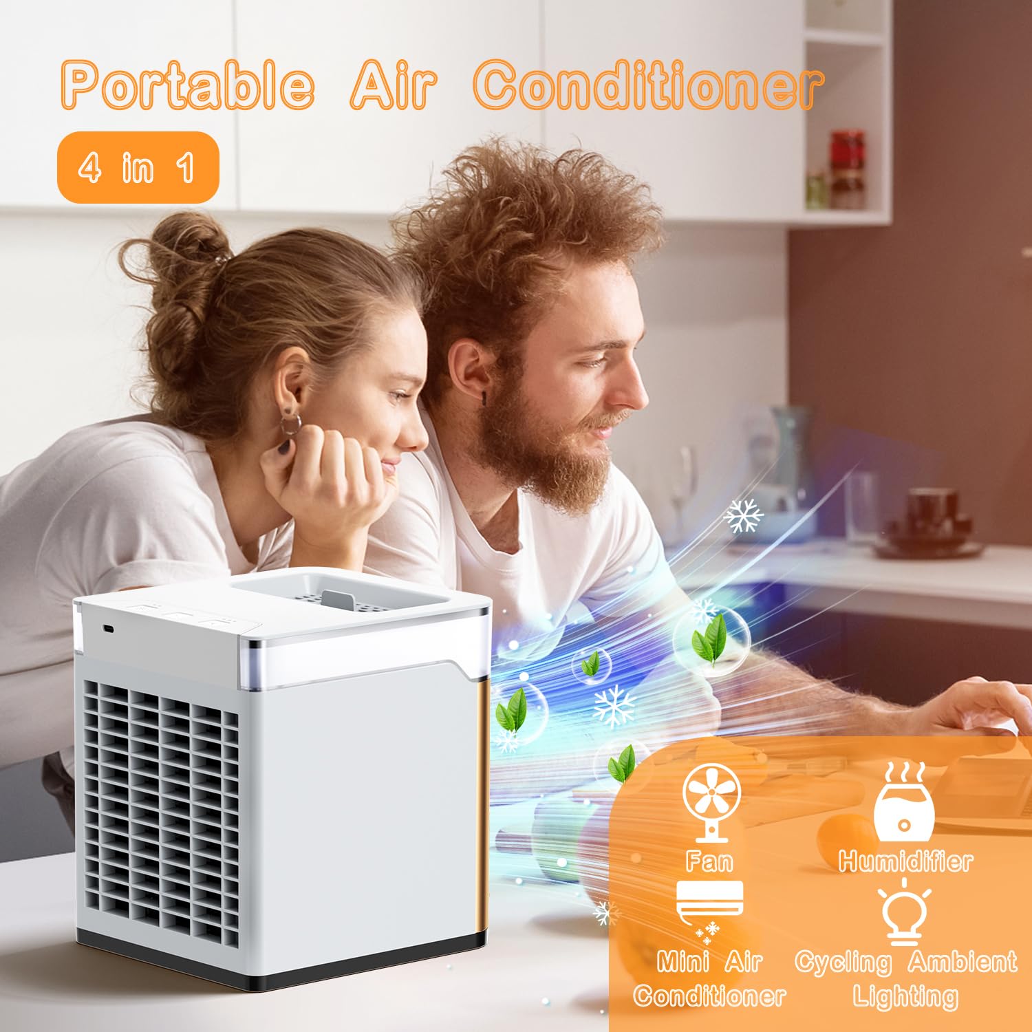 Portable Air Conditioners, 2 Cool Mist Settings Evaporative Air Cooler with 3 Speeds & 7 Circulating Lights, 500ML Water Tank with USB Charging, Air Conditioner Evaporative for Desktop Home Office