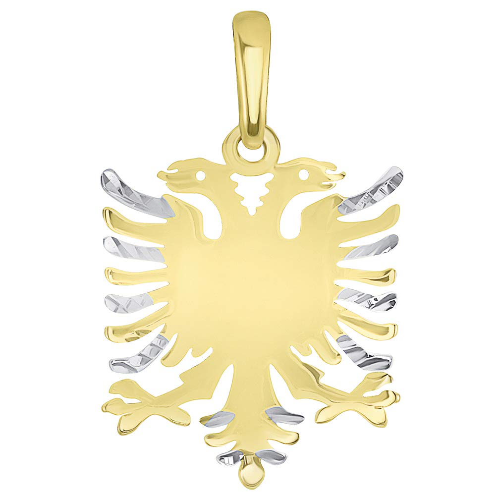 Jewelry America Solid 14k Yellow Gold Double-Headed Eagle National Symbol of Albania Pendant Necklace with Rolo Chain, 20"