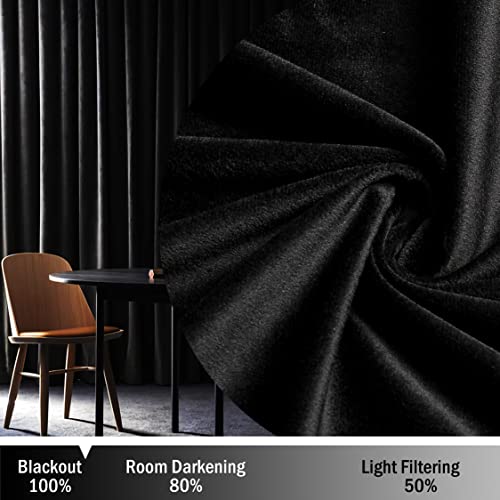 Victree Black Velvet Curtains for Bedroom, Blackout Curtains 52 x 84 inch Length - Room Darkening Sun Light Blocking Grommet Window Drapes for Living Room, 2 Panels