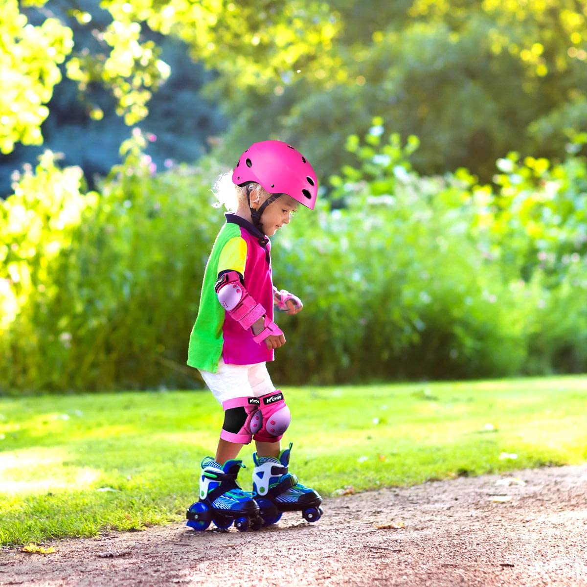 Kid's Protective Gear Set,Roller Skating Skateboard BMX Scooter Cycling Protective Gear Pads (Knee Pads+Elbow Pads+Wrist Pads+ Helmet) (Rose Red)