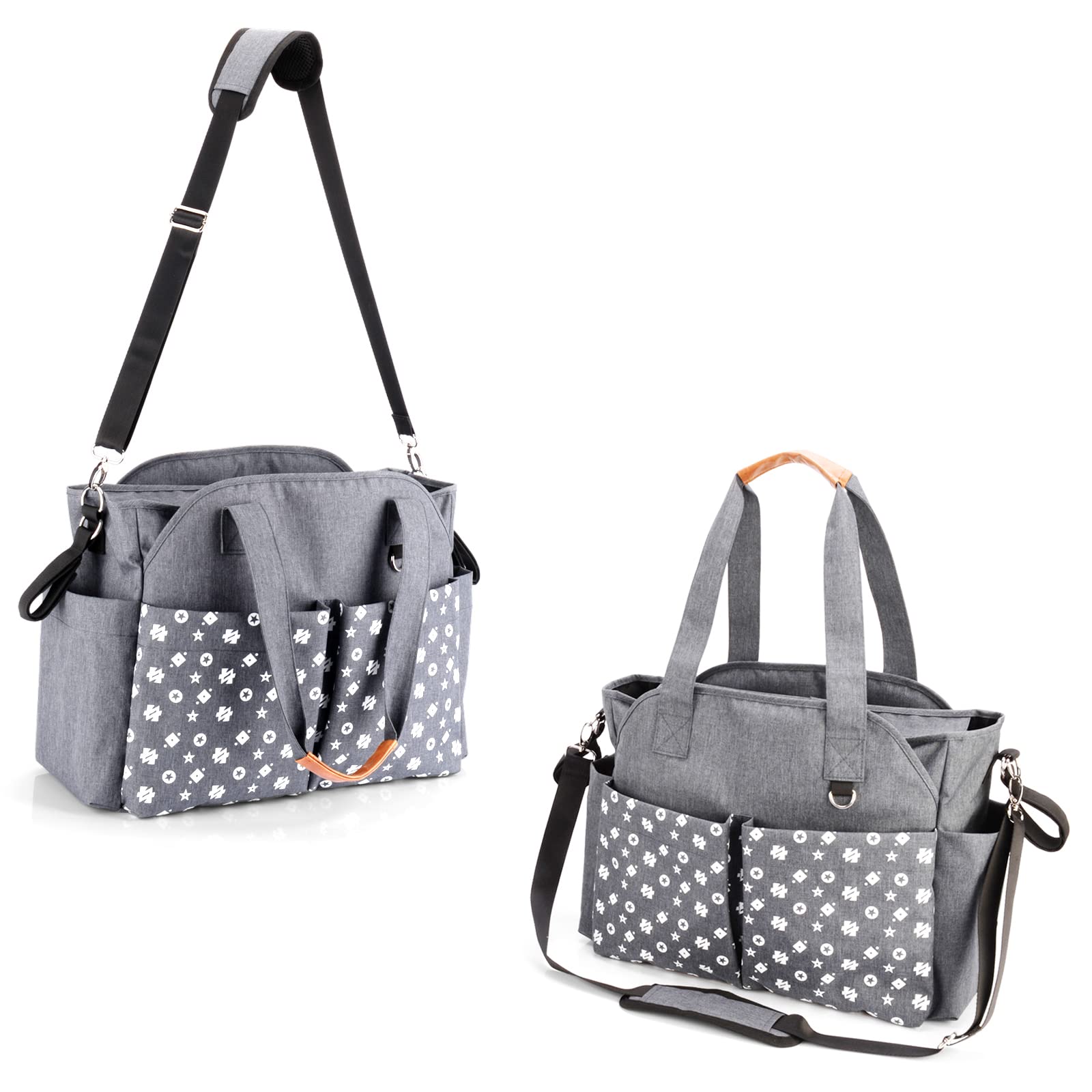 Jenleestar Diaper Tote Bag, Diaper Changing Handbag with Stroller Straps & Shoulder Strap for Hospital & Maternity, Large Capacity Baby Weekender Travel Bag(Grey)