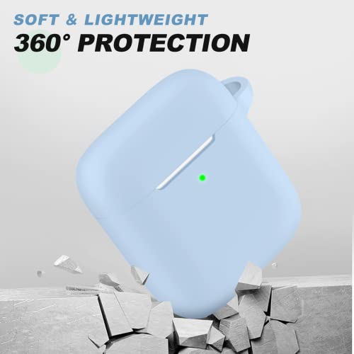 Woyinger AirPods Case Cover, Soft Silicone Protective Cover with Buckle for Women Men Compatible with Apple AirPods 2nd 1st Generation Charging Case, Front LED Visible,Sky Blue